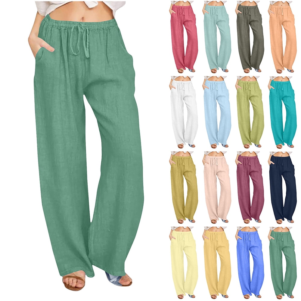 Otvok Women's Cotton and Linen Pants Yoga Pants Solid Patchwork Pants ...