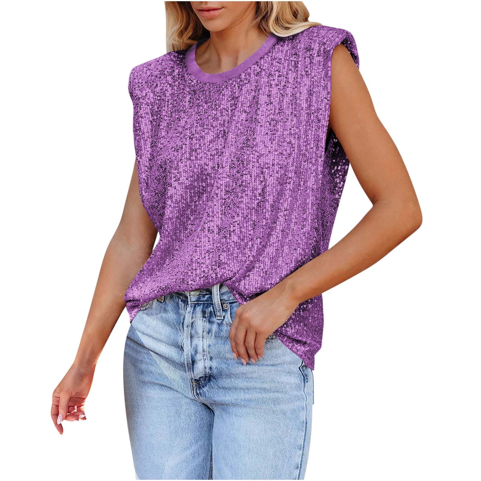 Otvok Women's Sequin Tank Tops Sleeveless Scoop Neck Sparkly Sexy Party ...