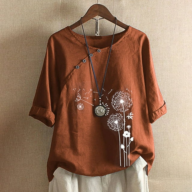Otvok Womens Clearance Tops Casual Button Floral Print Short Sleeve T