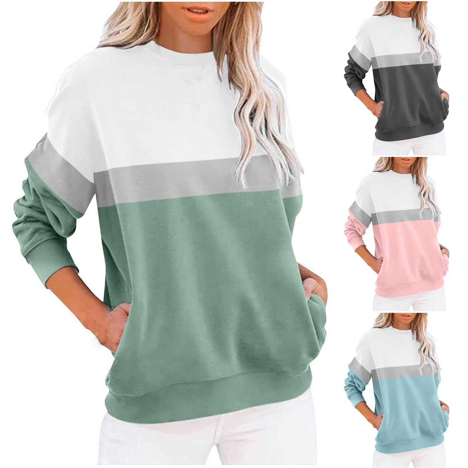 Otvok Womens Pullover Long Sleeve Color Blouses Sweater Tops - Walmart.com