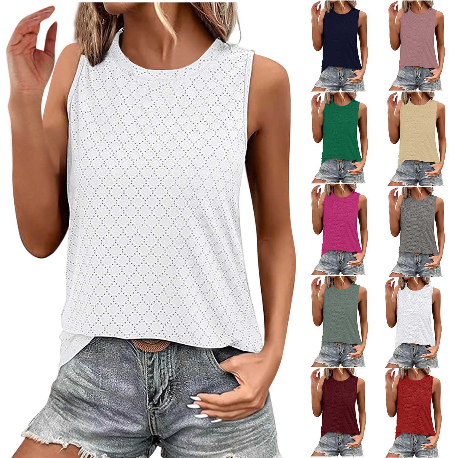 Otvok Womens Tank Top Solid Round Neck Sleeveless Casual Summer Vests ...