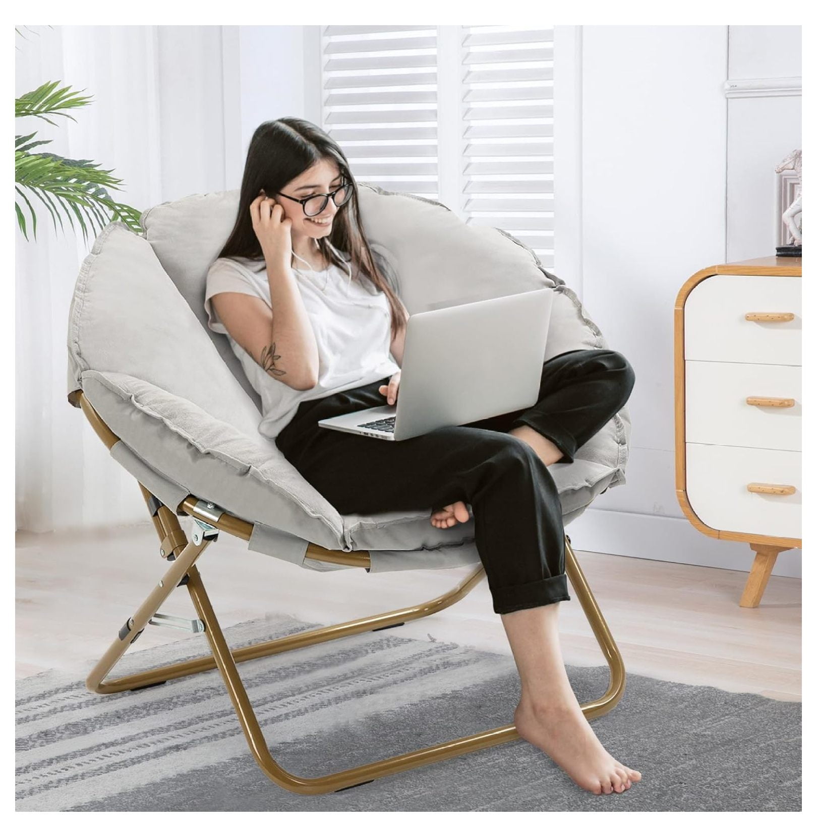 Ou yang fei Oversized Folding Saucer Chairs, Foldable Comfy Padded Moon ...