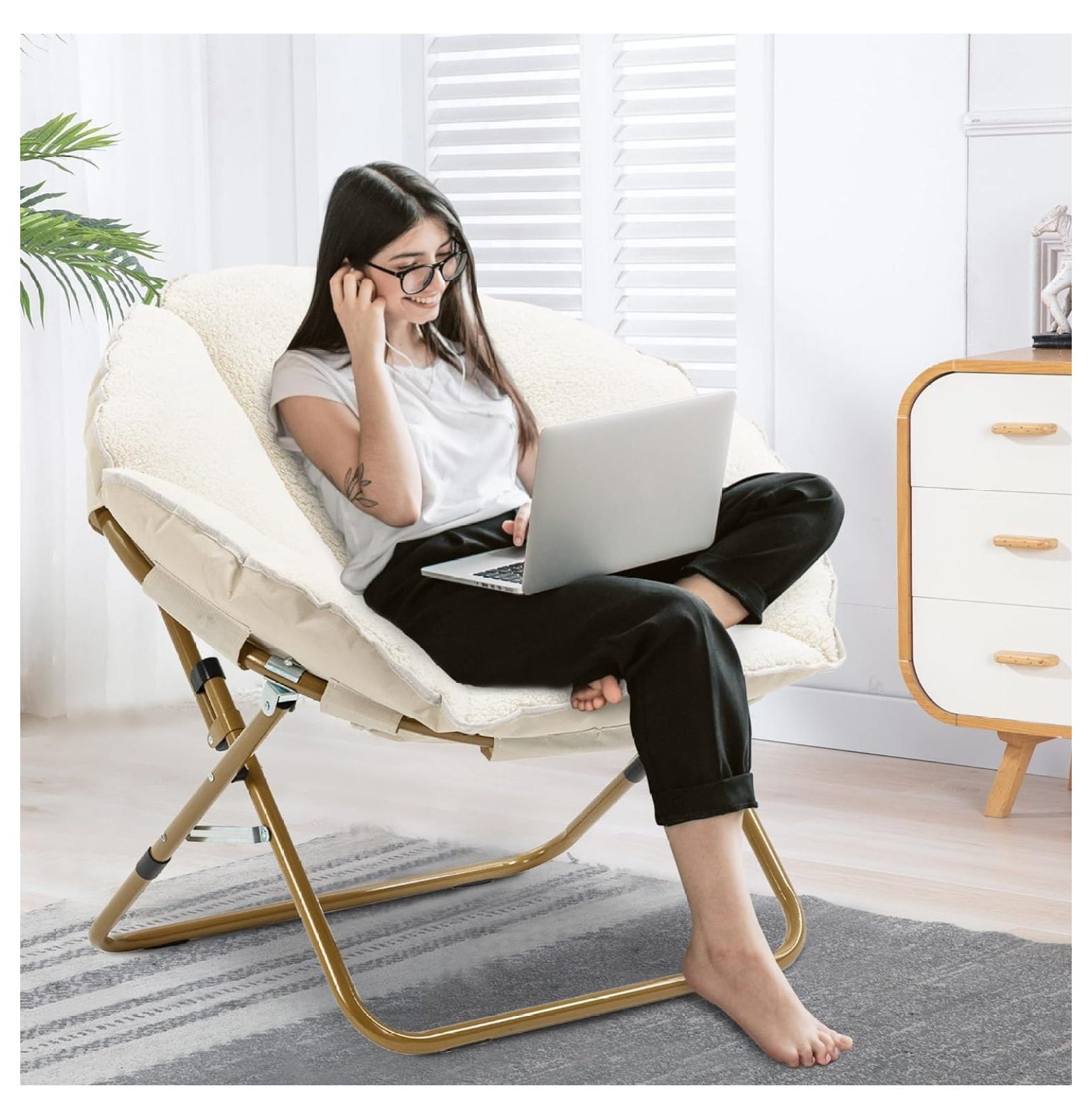 Ou yang fei Oversized Folding Saucer Chairs, Foldable Comfy Padded Moon ...