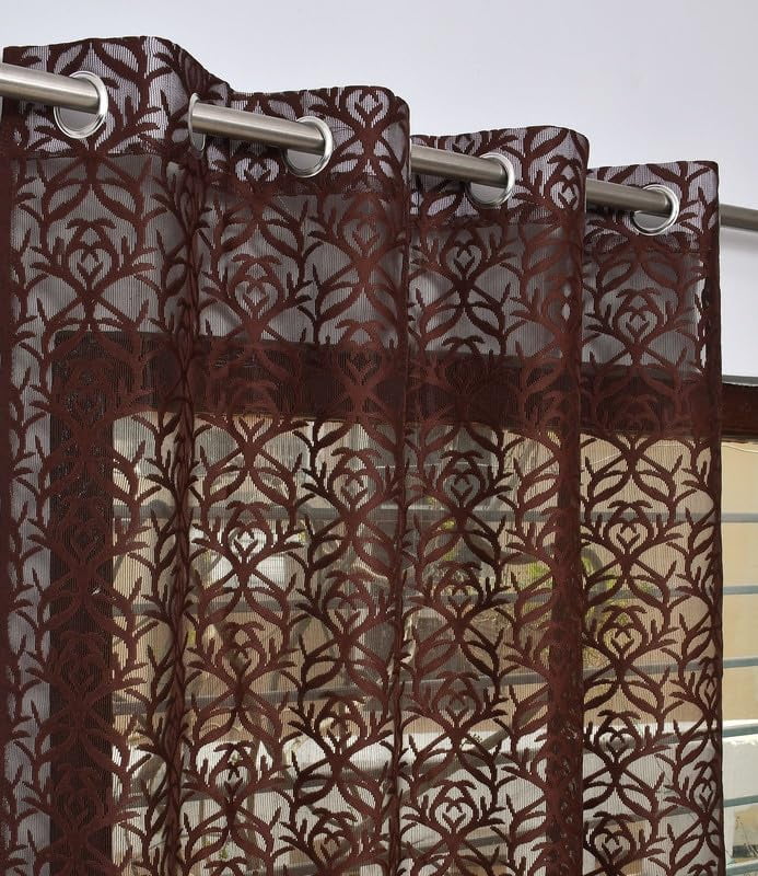 OuTVEEN Polyester Beautiful Floral Design Heavy Tissue Net Coffee Color ...