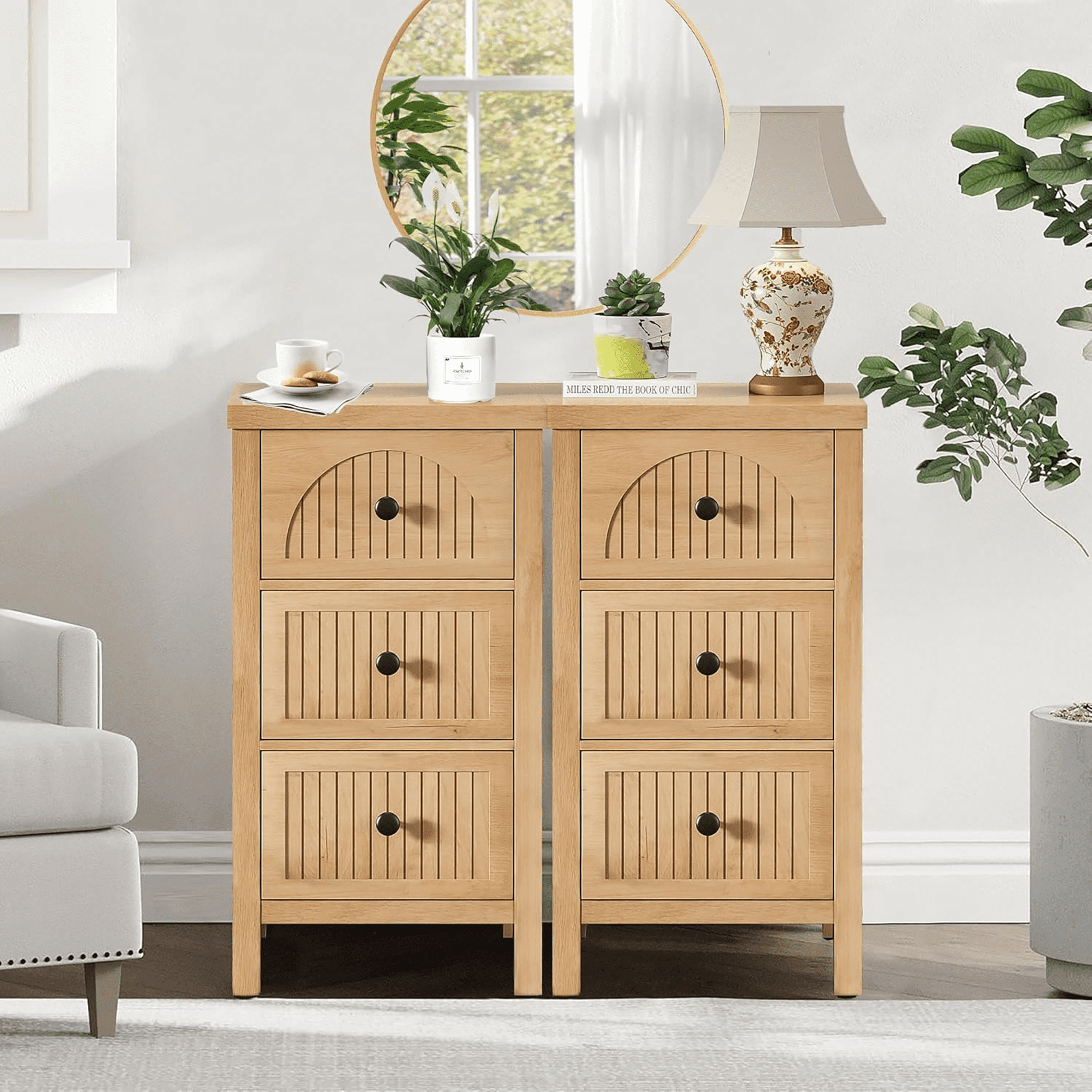 Oubayajia 3 Drawers Nightstand Set of 2, Wooden Storage Chest of ...