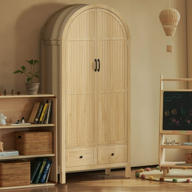 Oubayajia Arched Armoire Wardrobe Closet with Fluted Doors, Wooden ...