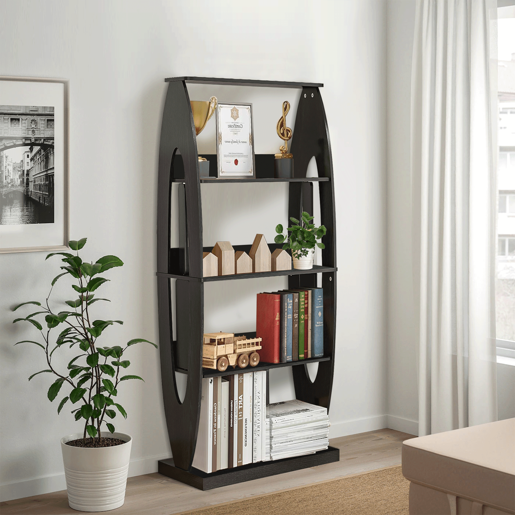 Oubayajia Bookshelf, 4 Tier Bookshelves, Small Bookcase for CDs/Books ...