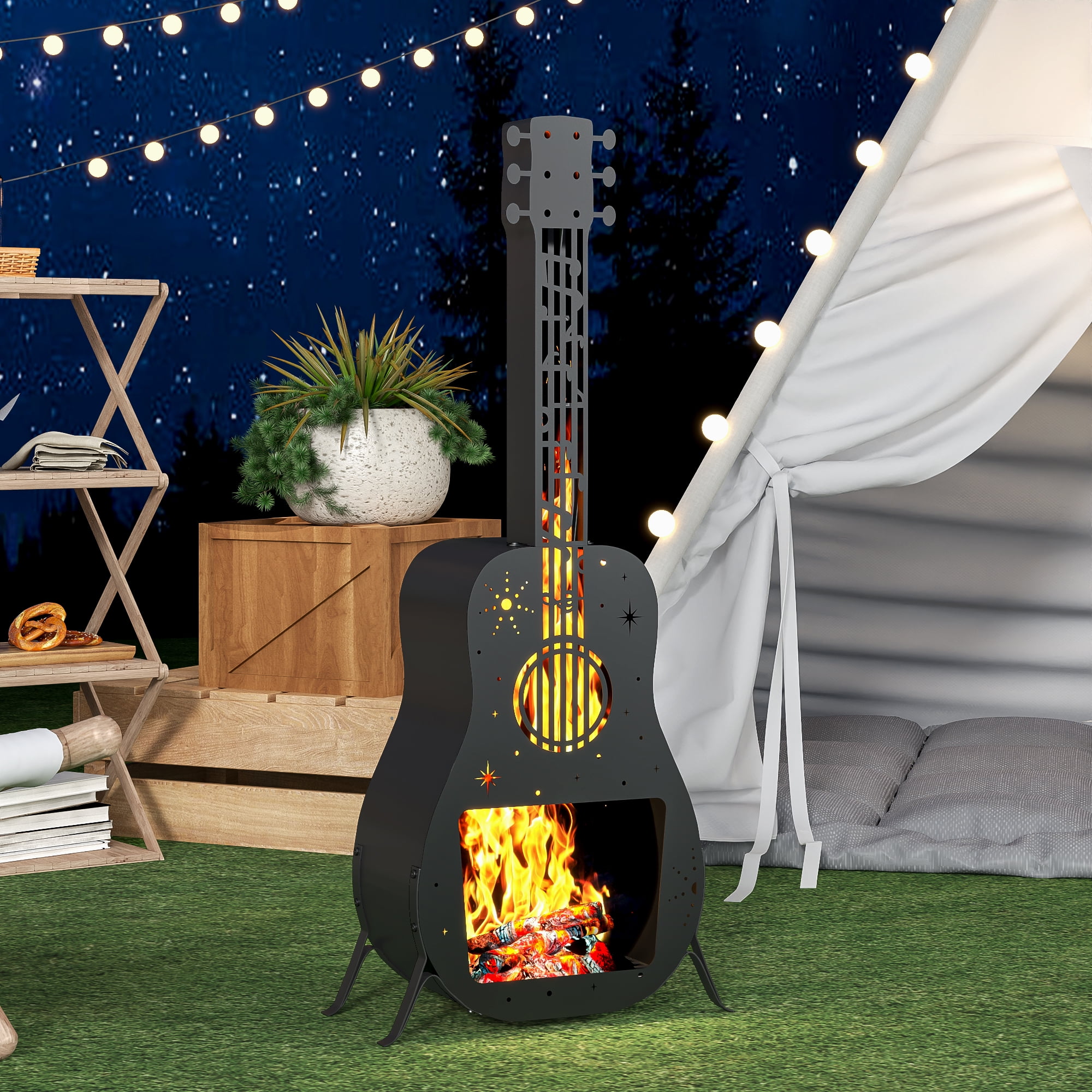 Oubayajia Chiminea Outdoor Fire Pit, Wood Burning Metal Fireplace ...