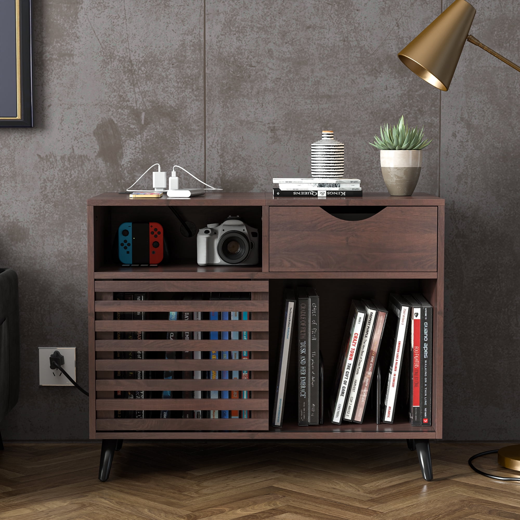 Oubayajia Mid-Century Record Player Stand with Media Storage, Vinyl ...