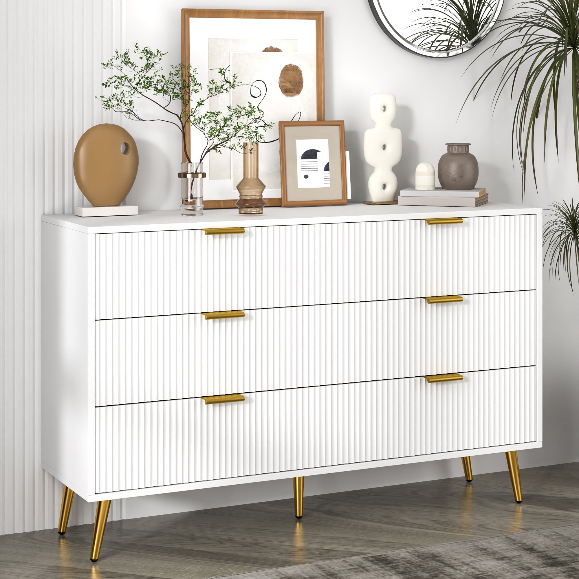 Oubayajia Modern Bedroom Dresser with 6 Drawers, Wood Storage Chest of ...