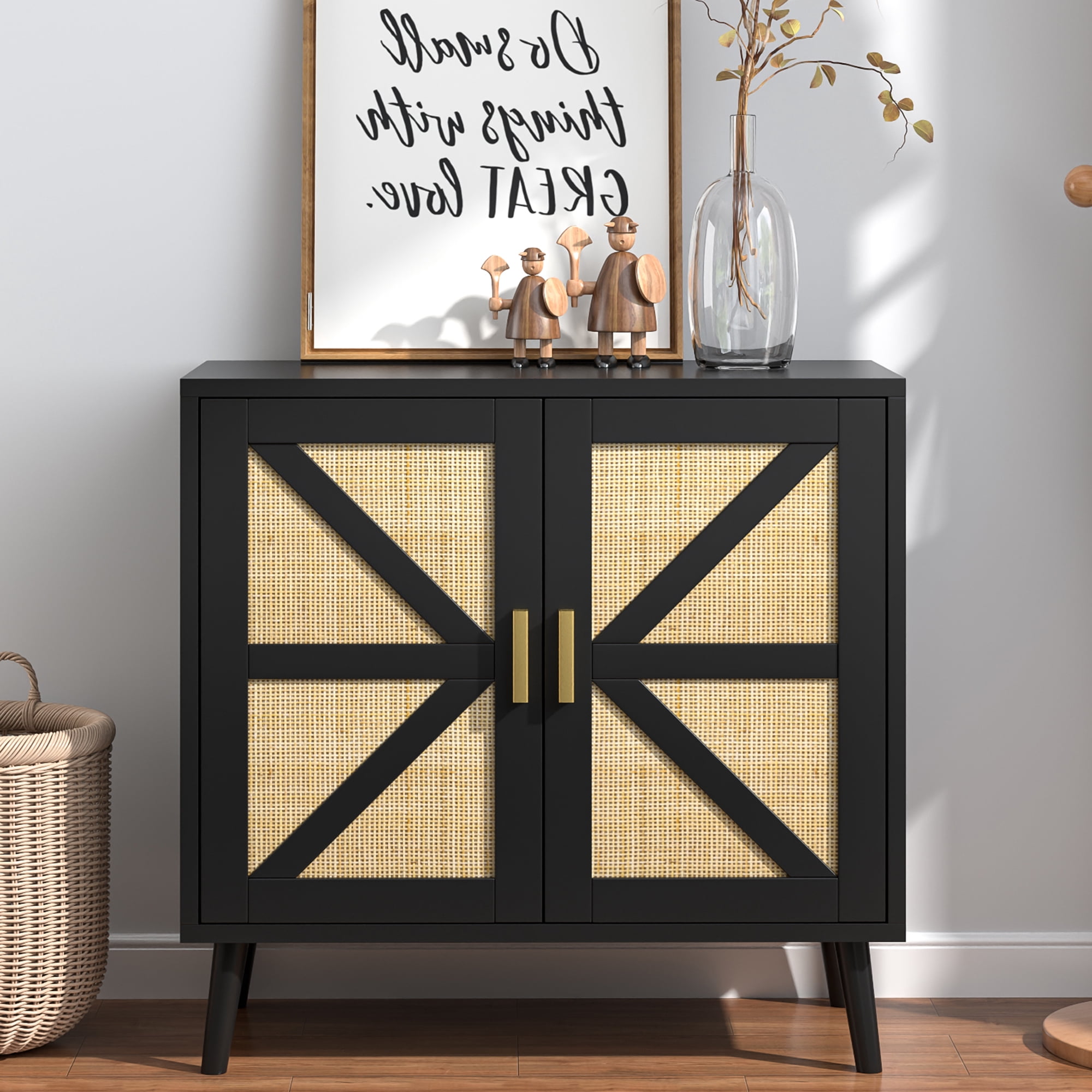 Oubayajia Rattan Barn Door Buffet Sideboard Storage Cabinet with ...
