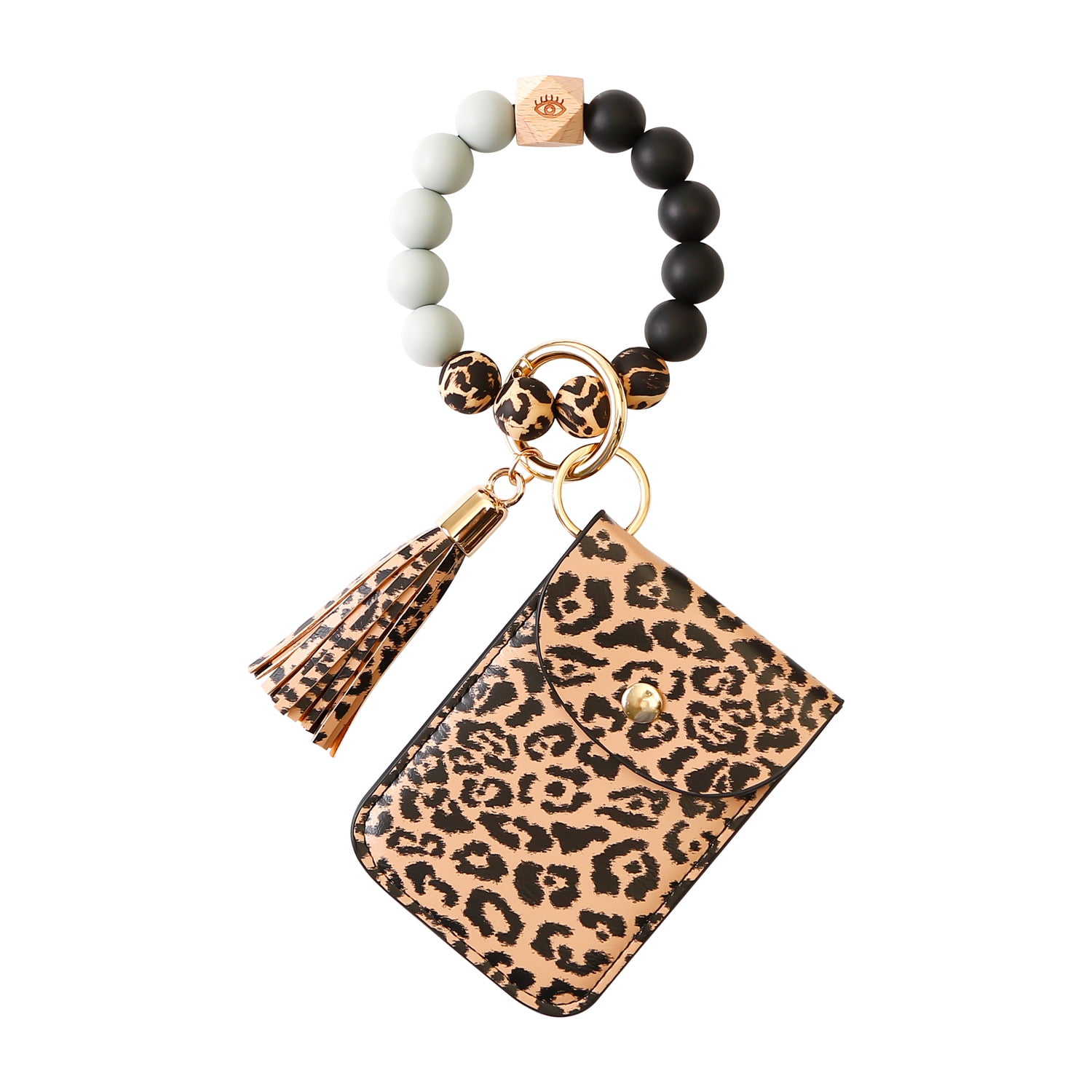 Ouber Keychain Bracelet Wristlet with Card Wallet, Silicone Beaded Key ...