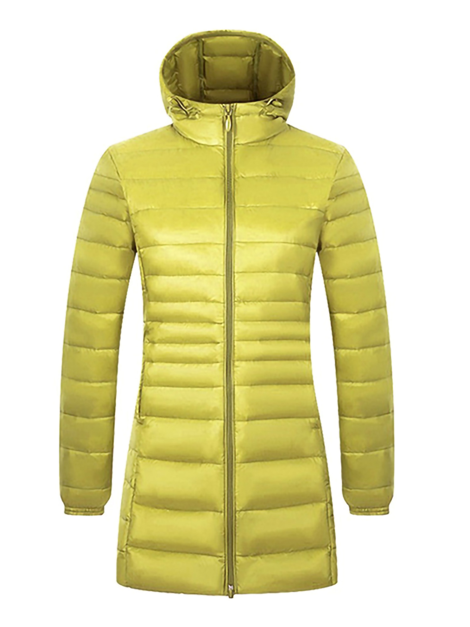 Oucaili Ladies Down Jackets Mid Length Puffer Jacket Zip Up Hooded Coat ...