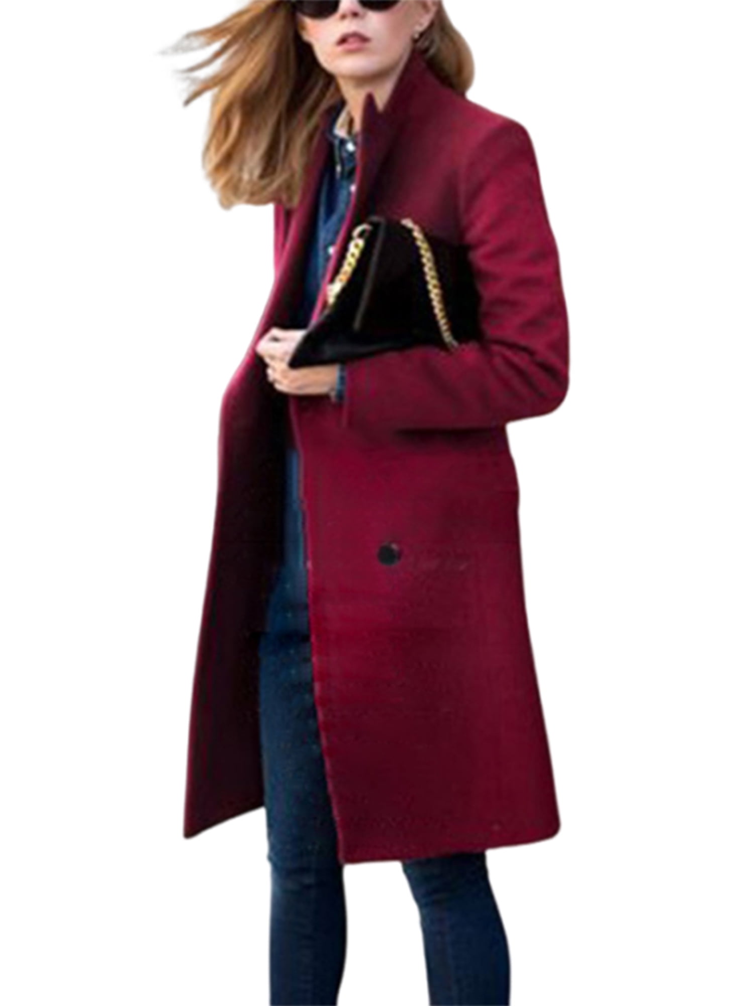 Oucaili Ladies Outwear Plain Jacket Turn Down Collar Coat Warm Trench ...