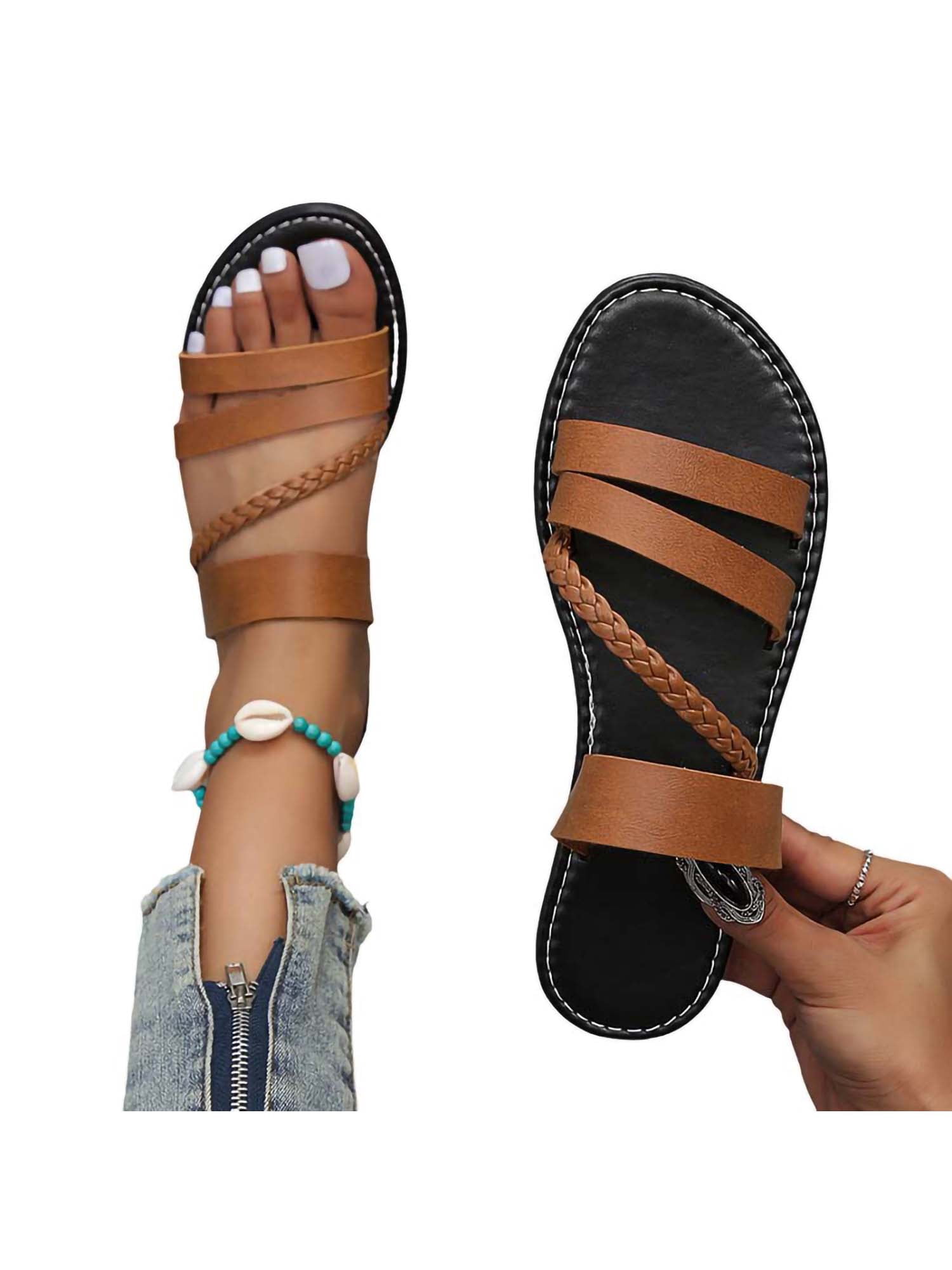 Oucaili Ladies Slides Backless Sandal Open Toe Flat Sandals Anti Skid ...