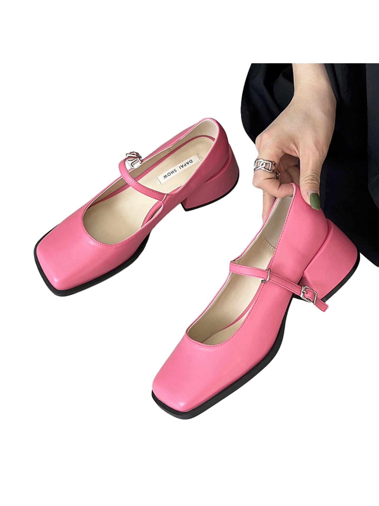 Oucaili Women Dress Shoes Ankle Strap Flats Square Toe Mary Jane ...