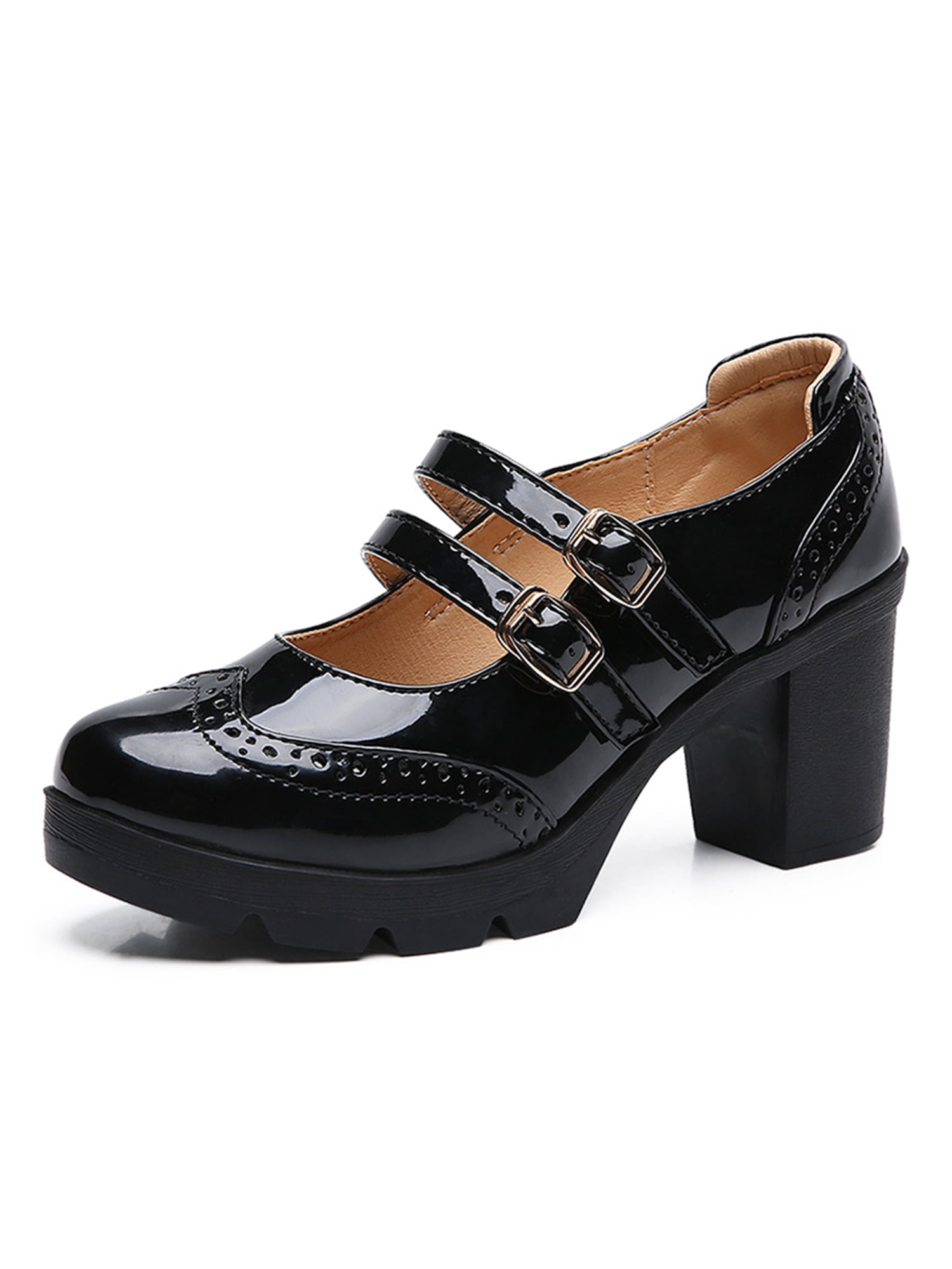 Oucaili Women Dress Shoes Slip On Pumps Round Toe Lightweight Chunky ...