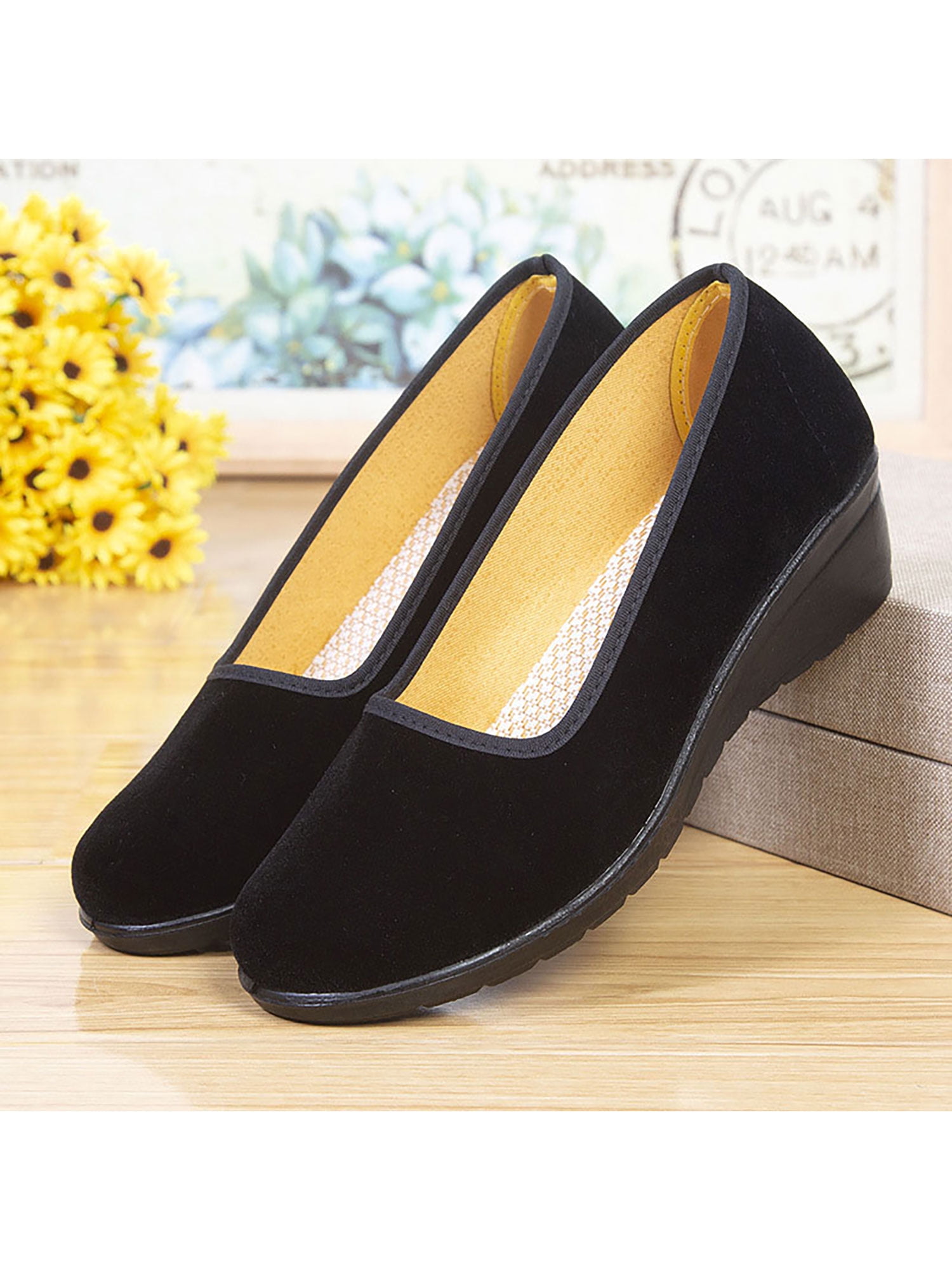 Oucaili Women Wedge Pumps Shoes Pointed Toe Wedges Comfort Dress Casual ...