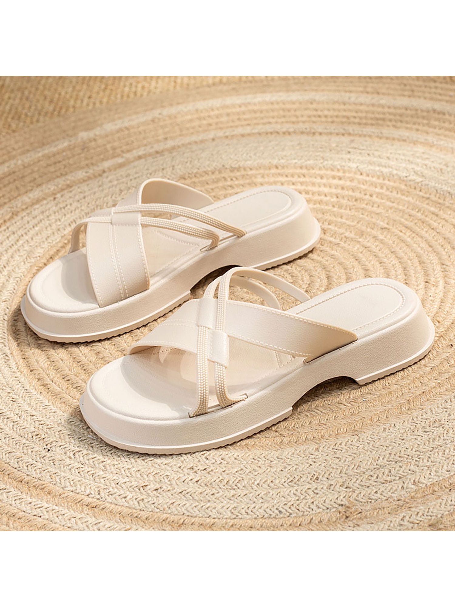 Oucaili Women's Flat Sandals Beach Sandal Slip On Slides Lightweight ...