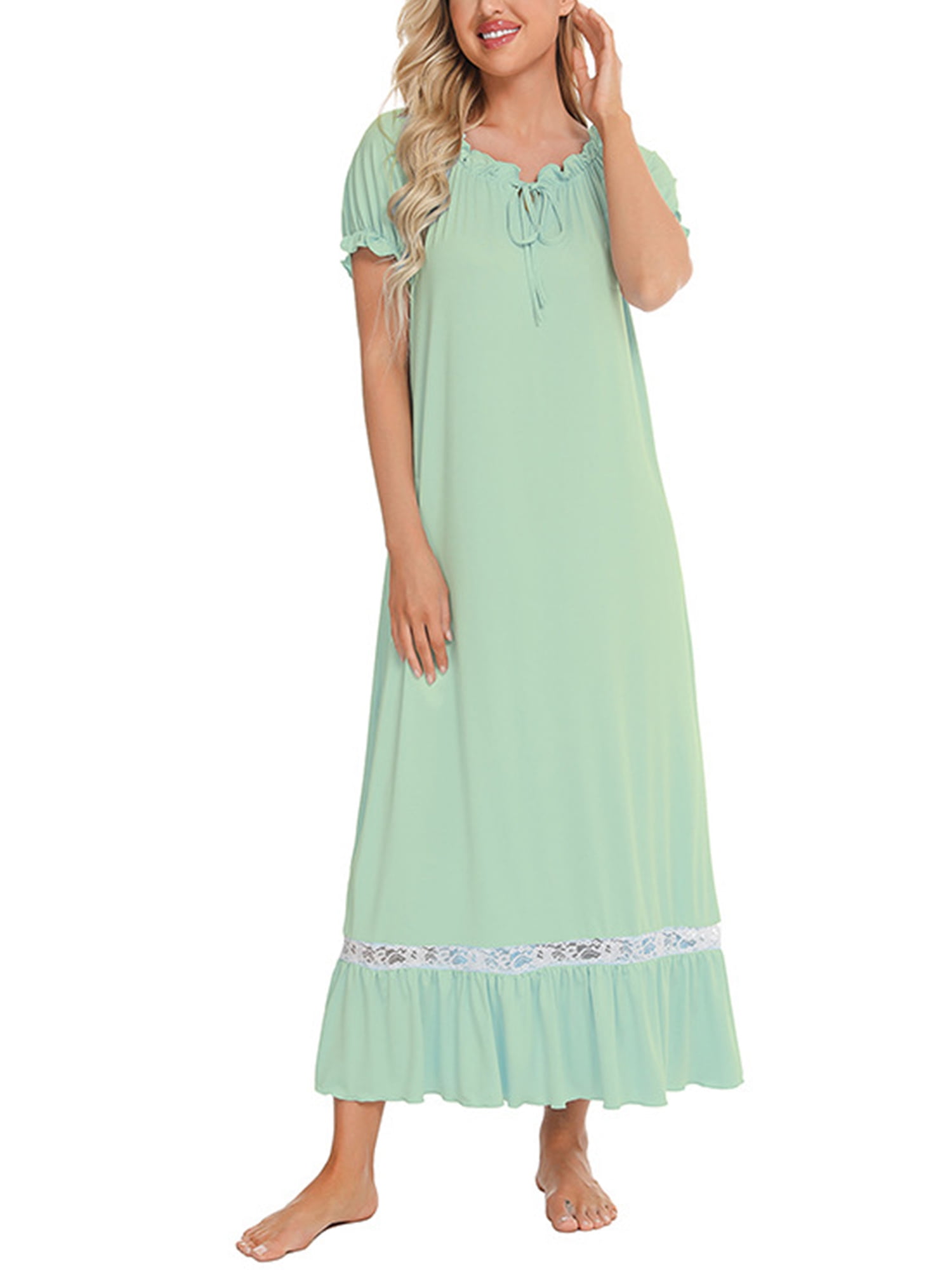 Oucaili Women's Sleep Dress Crew Neck Robes Short Sleeve Nightdress ...