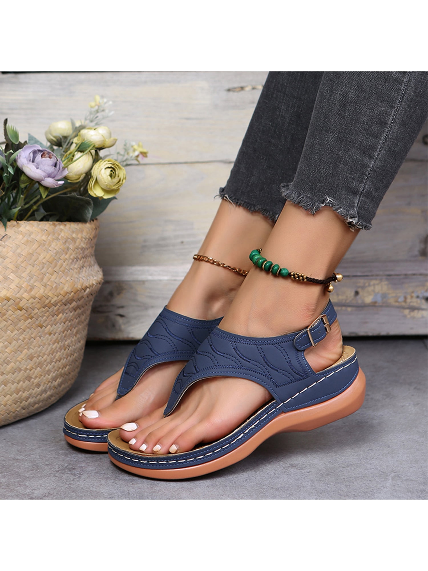 Oucaili Womens Comfort Wedge&Platform Buckle Sandals Arch Support ...