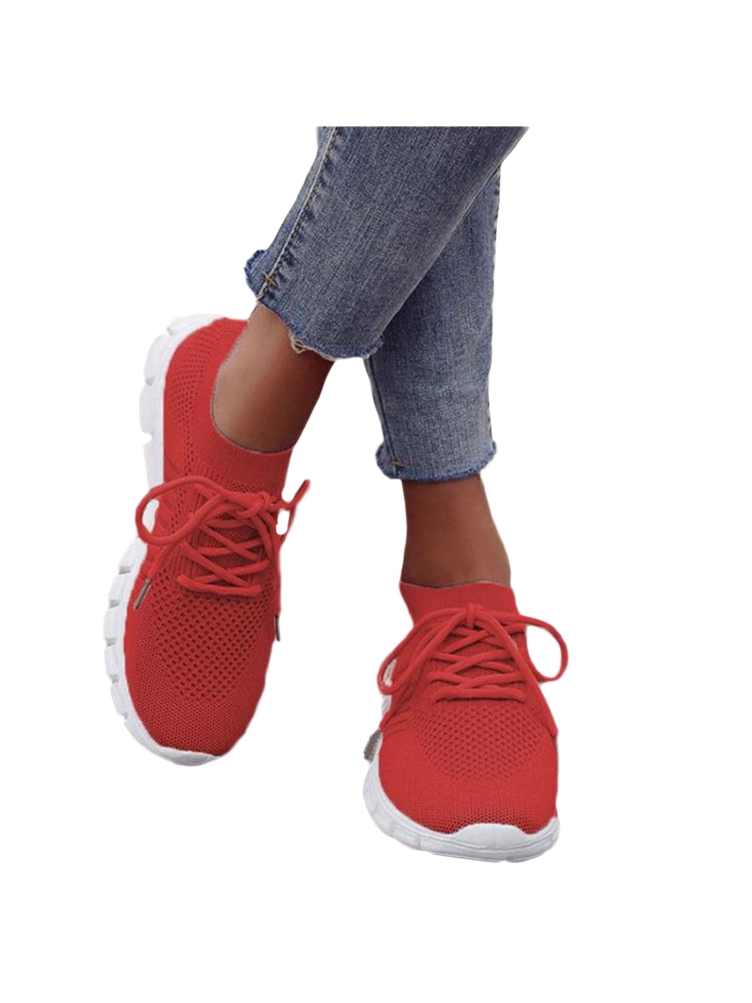 Oucaili Womens Sneakers Comfort Casual Shoe Slip On Flats Round Toe ...