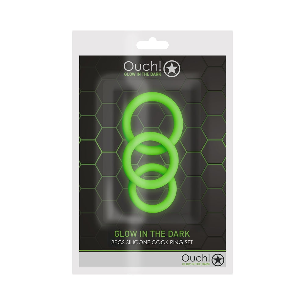 Ouch! Glow in the Dark 3-Piece Silicone Cockring Set Neon Green - Walmart.com