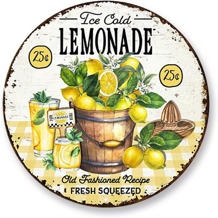 Oud Fashioned Recipe Fresh Squeezed Ice Cold Lemonade Metal Tin Sign ...