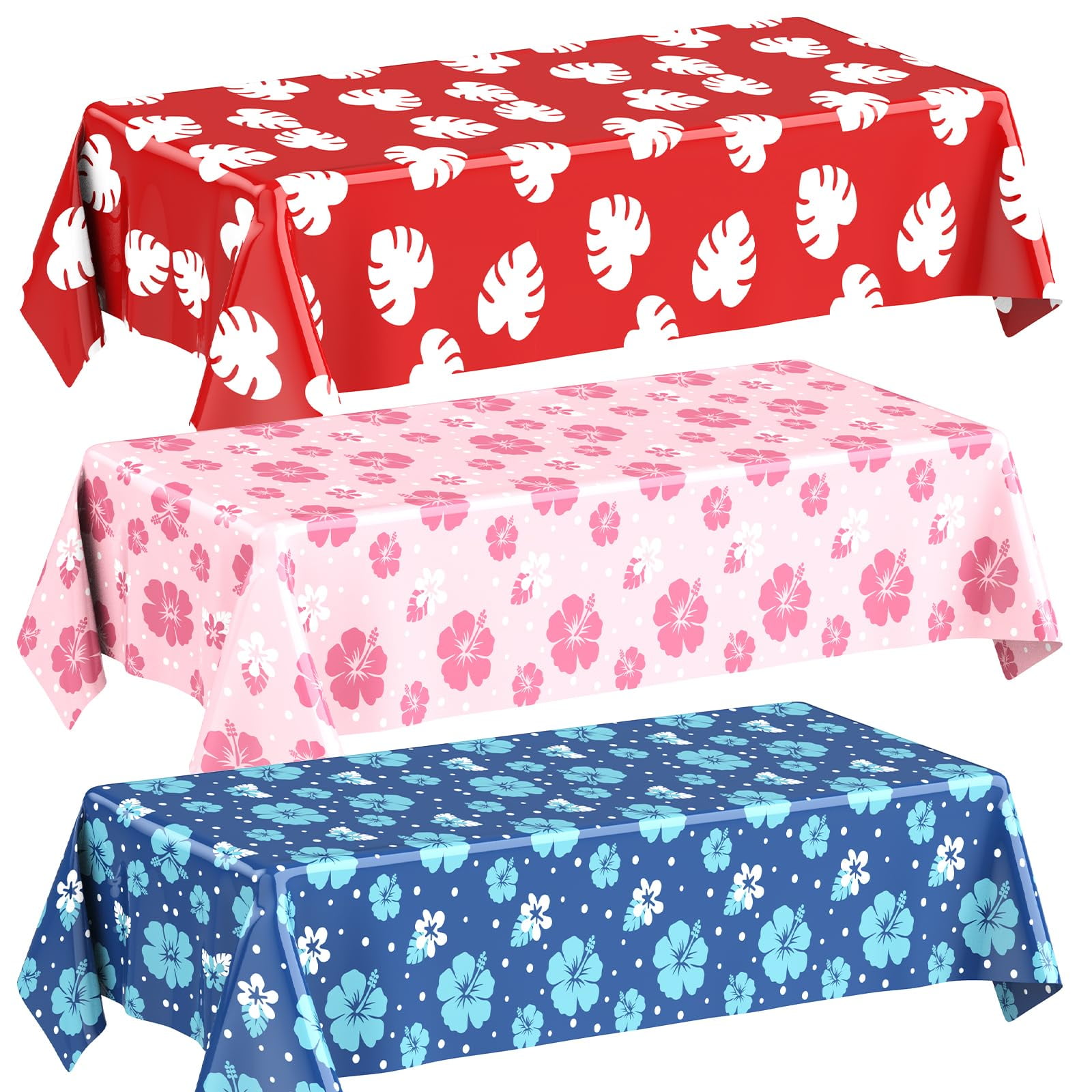 Oudain 3 SheetsTRDN Hawaii Hibiscus and Tropical Leaves Tablecloth ...