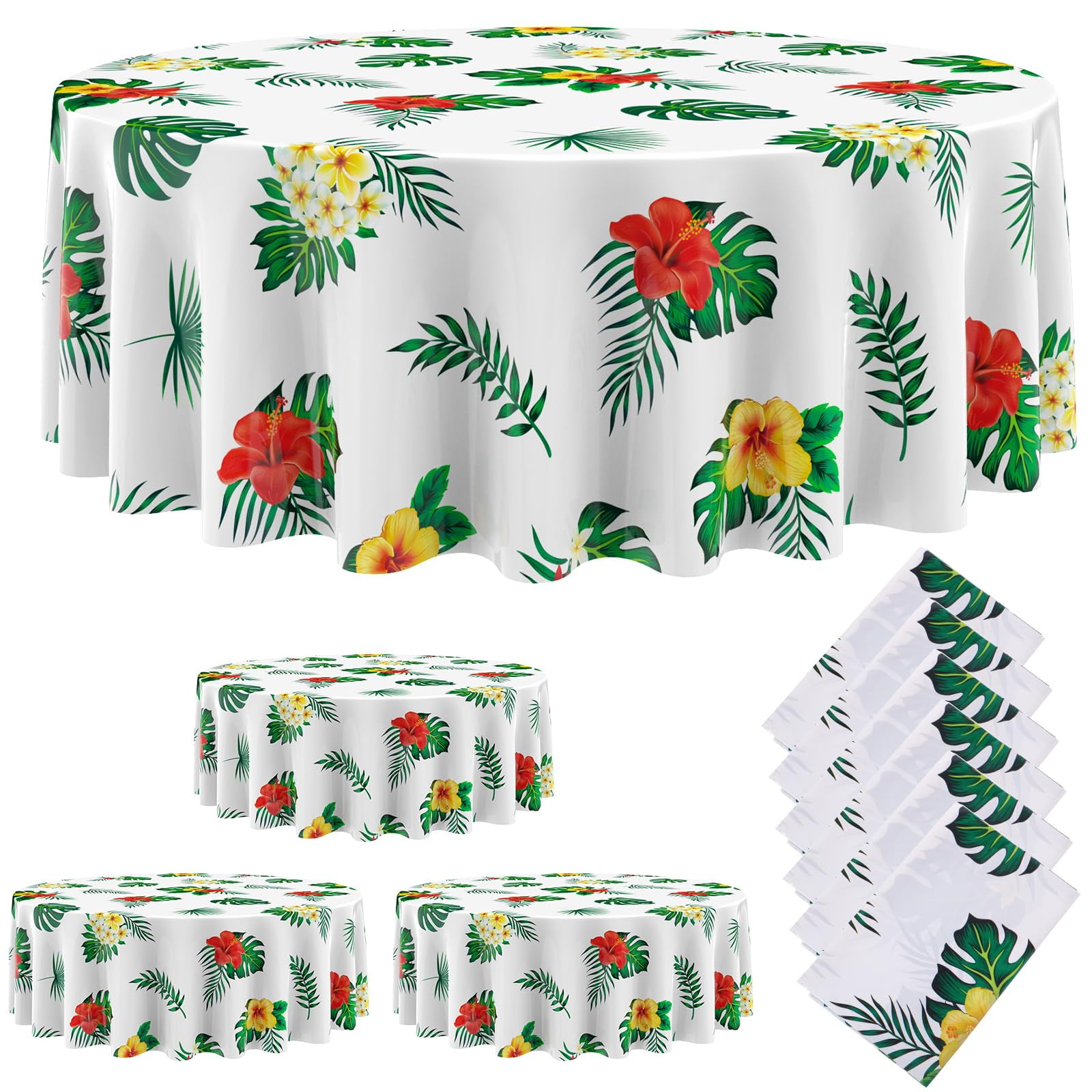 Oudain 6 Pieces Hawaiian Tablecloth 84 Inch Luau Tropical Flower Round ...