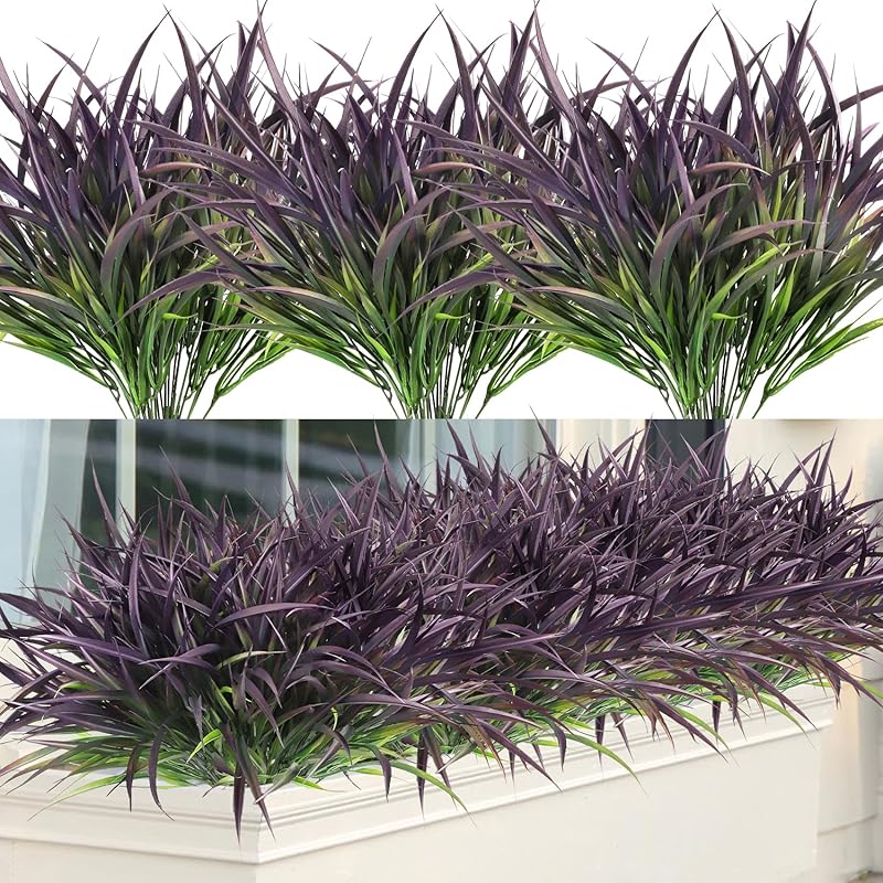 Ouddy Decor 16 Bundles Artificial Plants Outdoor Fake Grass Greenery ...