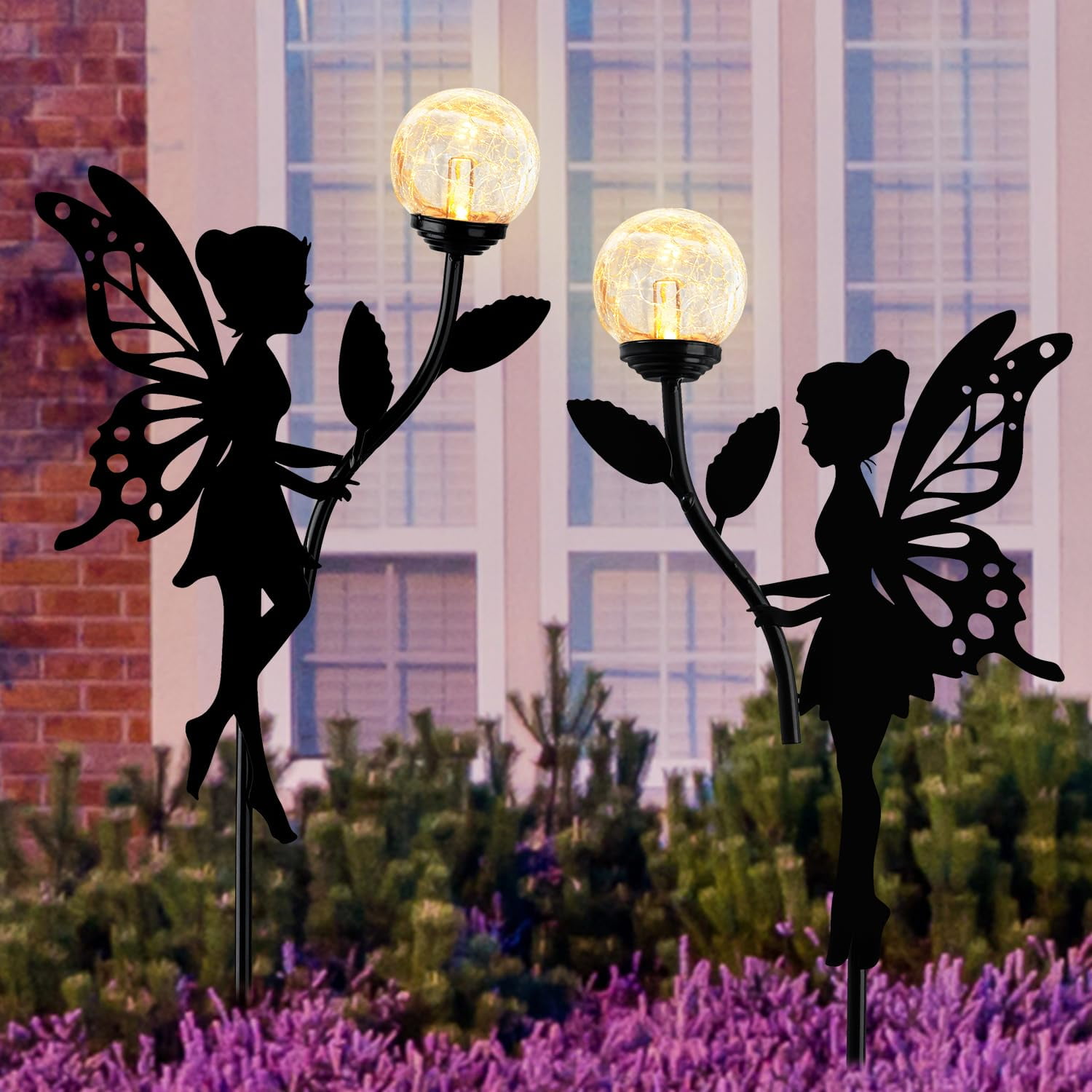 Ouddy Decor 2 Pack Solar Fairy Garden Decor, Statues with Crackle Glass ...