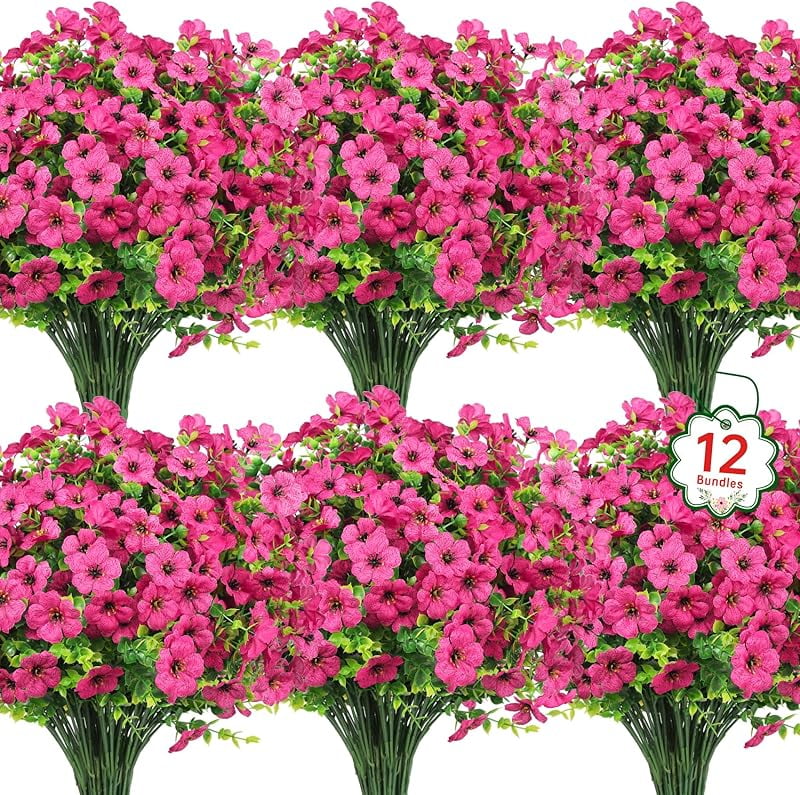 Ouddy Decor 24 Bundles Artificial Flowers for Outdoors Fake Silk ...