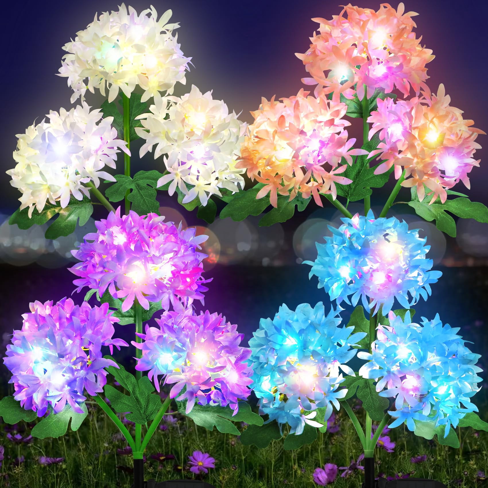 Ouddy Decor 4 Pack Solar Lights, Solar Flowers Lights with 12 Enlarged ...