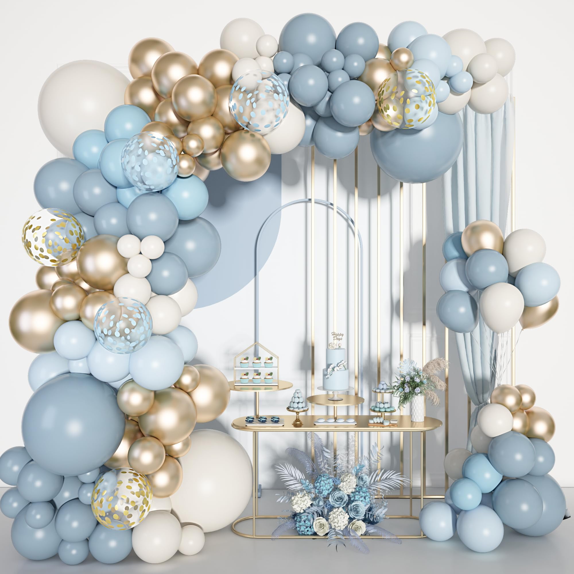 Ouddy Life 180pc Dusty Baby Balloons Arch Garland Kit, Blue Baby Shower Decorations Boy with Fog ...