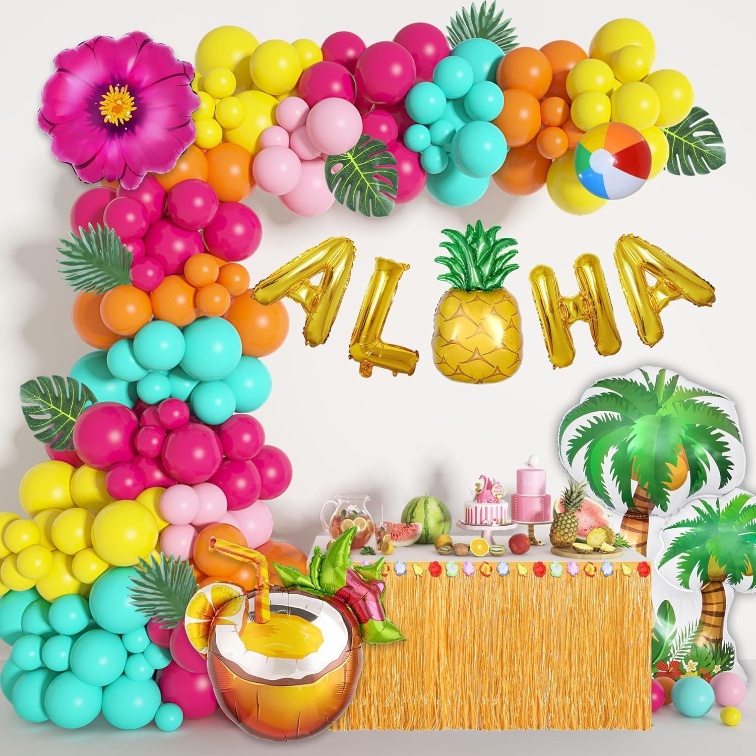 Ouddy Life 188Pcs Tropical Aloha Balloons Arch Garland Kit, Luau ...