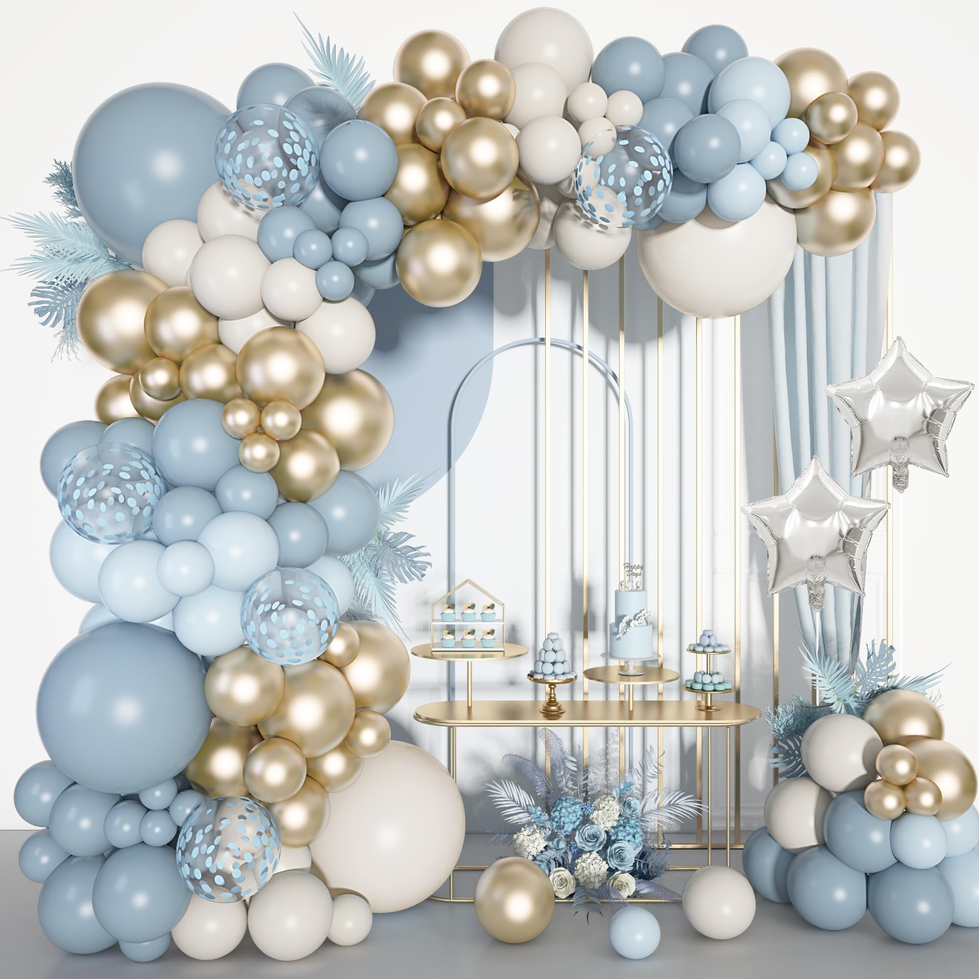 Ouddy Life Dusty Blue Balloons Arch ZLK1 Kit, Different 12 10 5Inch Fog Blue Sand White ...