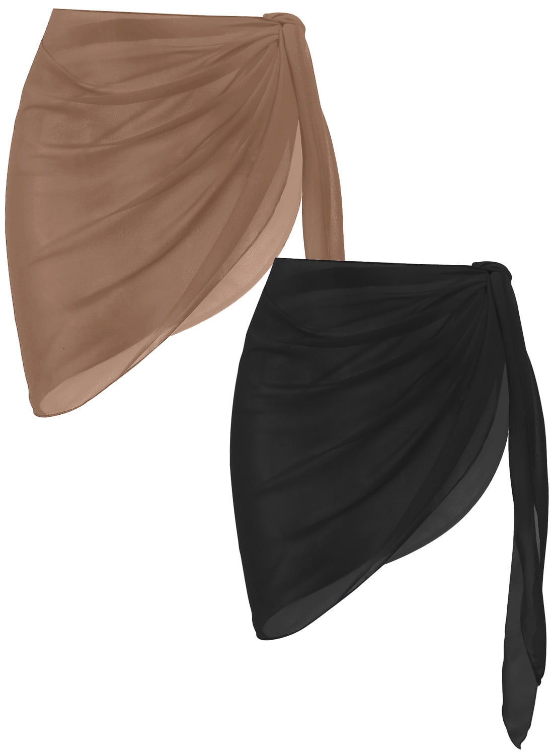 Oudiya 2 Pack Women Beach Sarongs Sheer Chiffon Bikini Wrap Skirt Cover ...