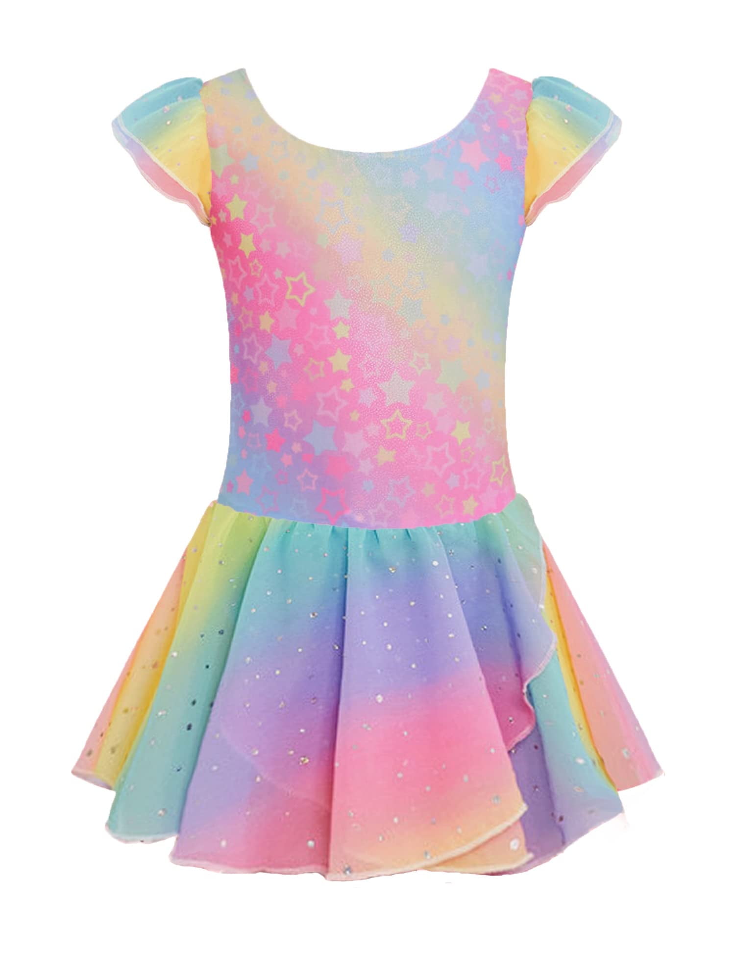 Oudiya 3-9 Years Ruffle Sleeve Ballet Leotard Rainbow Dance Dress ...