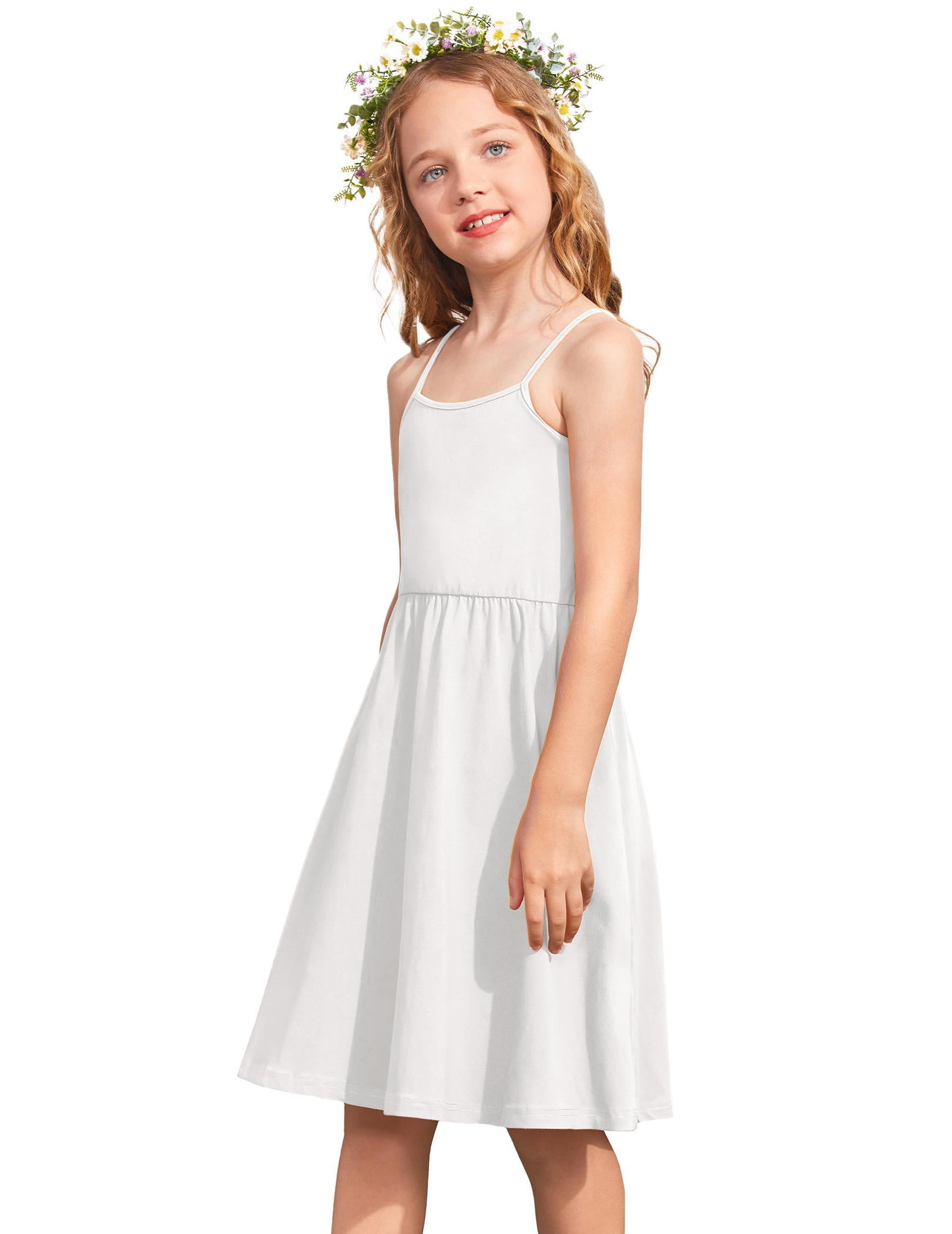Oudiya Girl Spaghetti Strap Dress Summer Solid Sleeveless Sundress ...