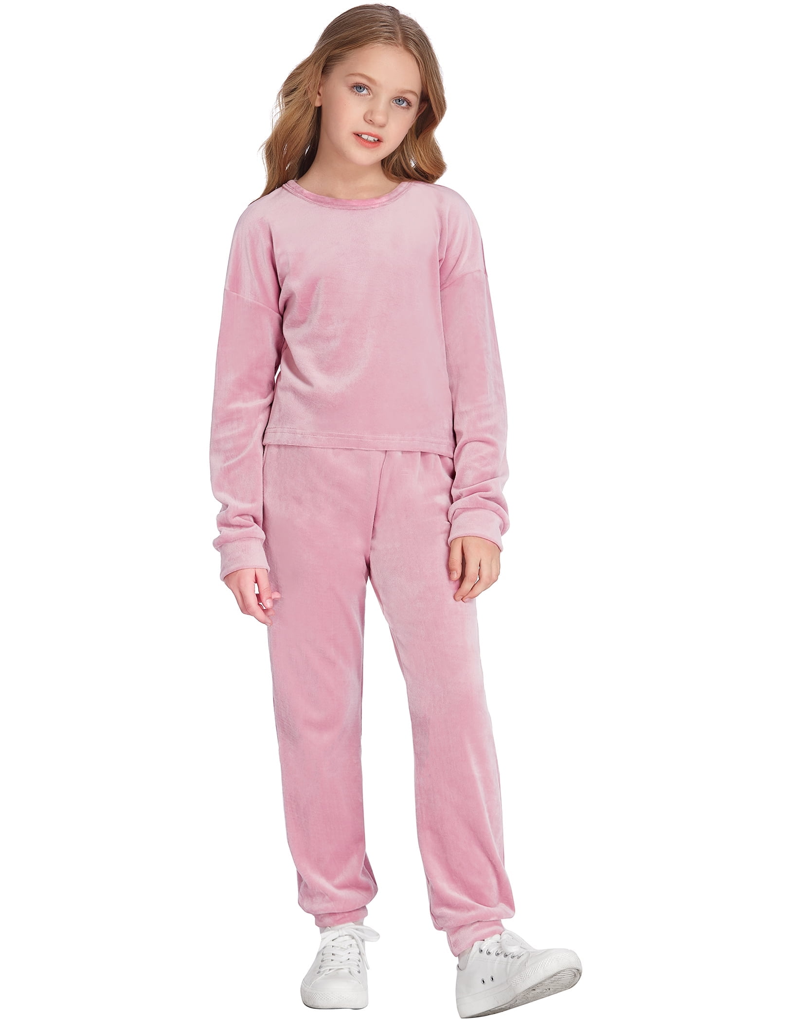 Oudiya Girls 2 Piece Outfit Sweatsuits Set Kids Velour Sweatshirts ...