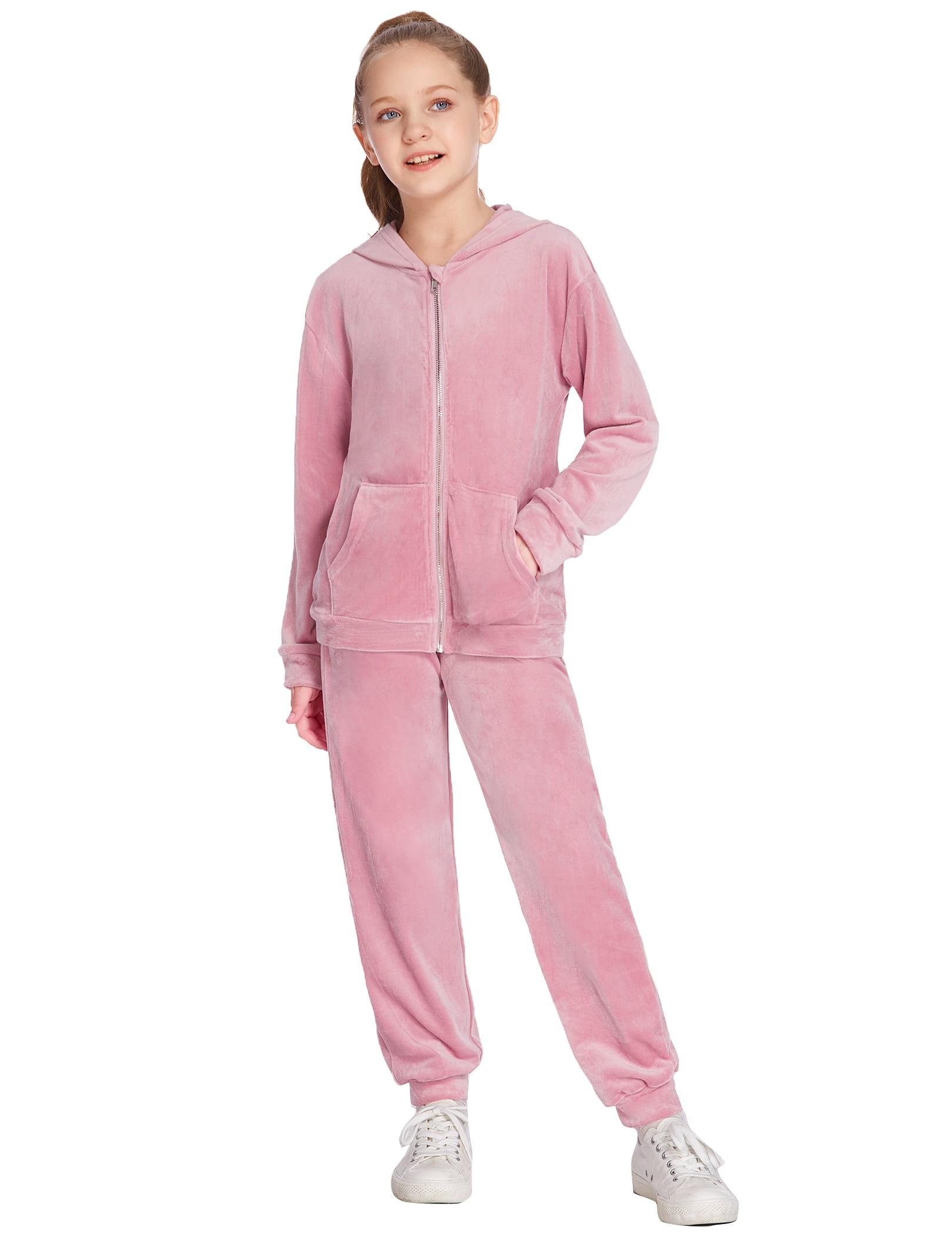 Oudiya Girls 2 Piece Outfits Velour Tracksuit Hoodie and Jogger Set ...