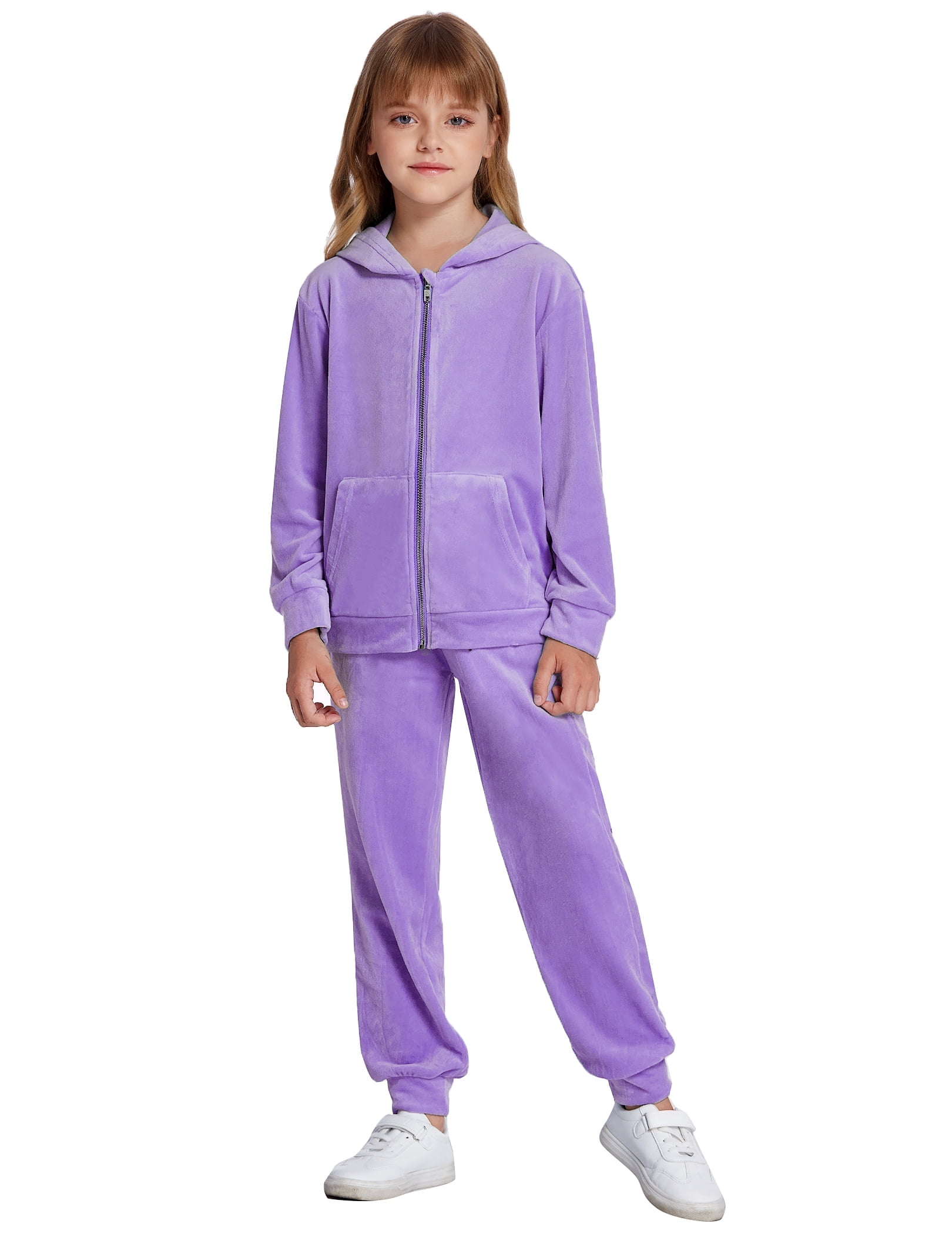 Oudiya Girls 2 Piece Outfits Velour Tracksuit Hoodie and Jogger Set ...