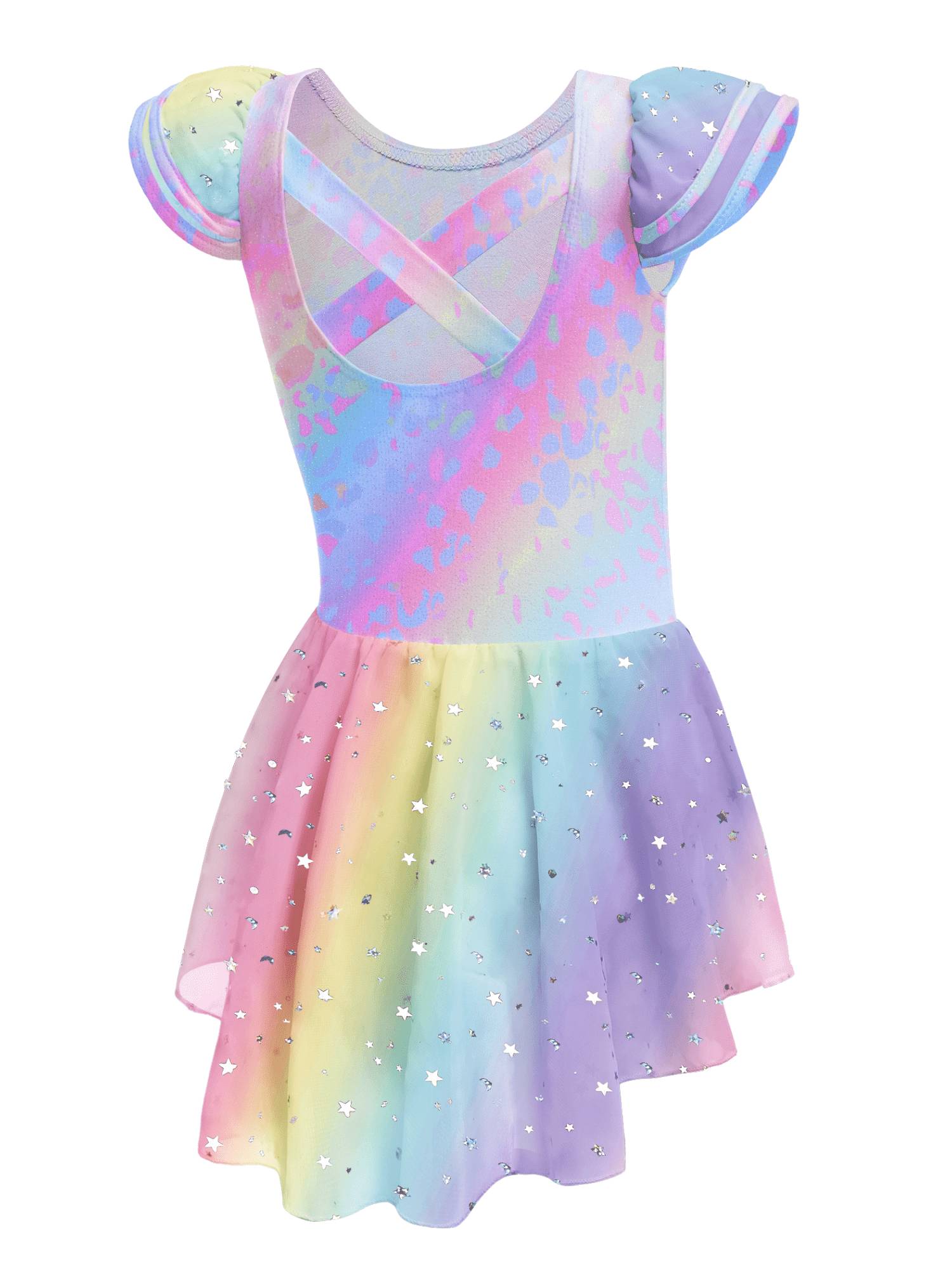 Oudiya Girls Ballet Dress Ruffle Sleeve Dance Leotard with Skirt Criss ...