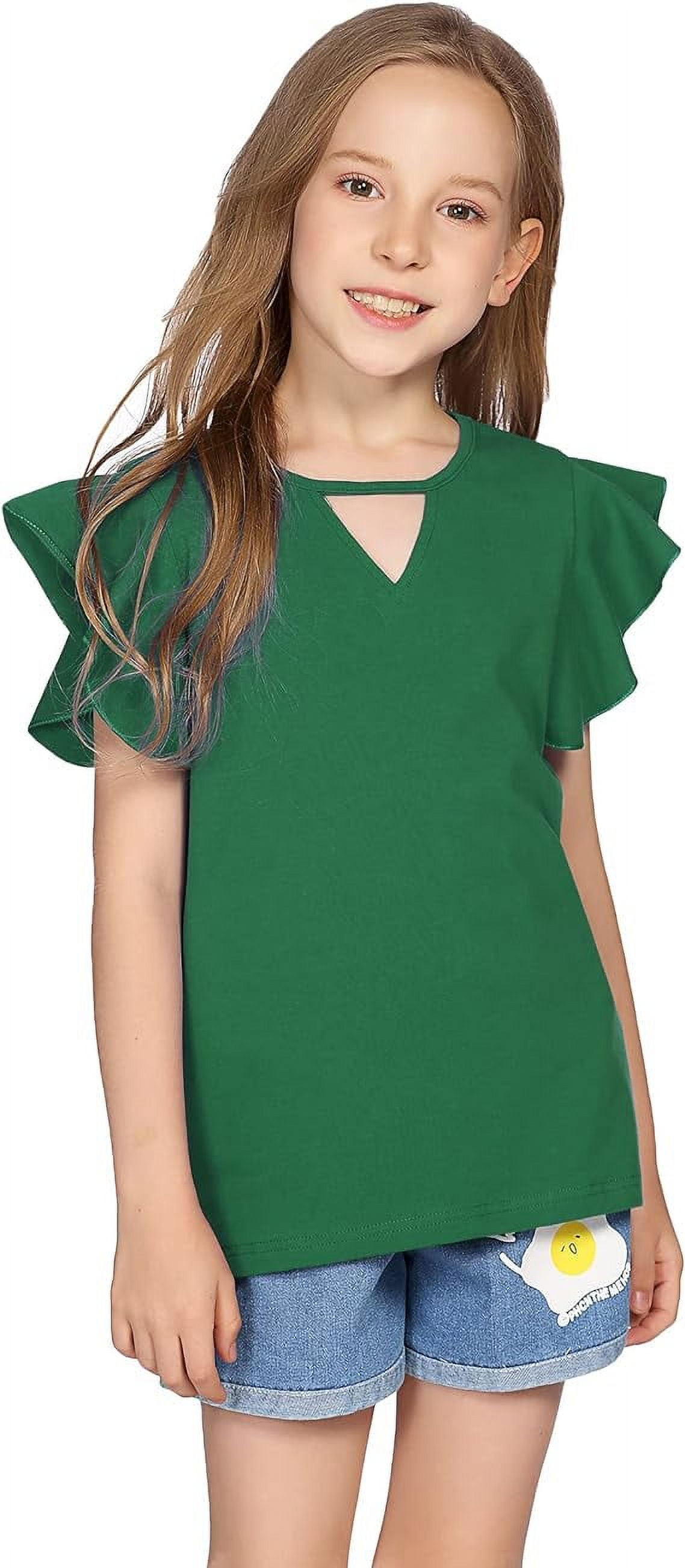 Oudiya Girls Blouse Tops Ruffle Short Sleeve Tees Solid Spring Summer ...