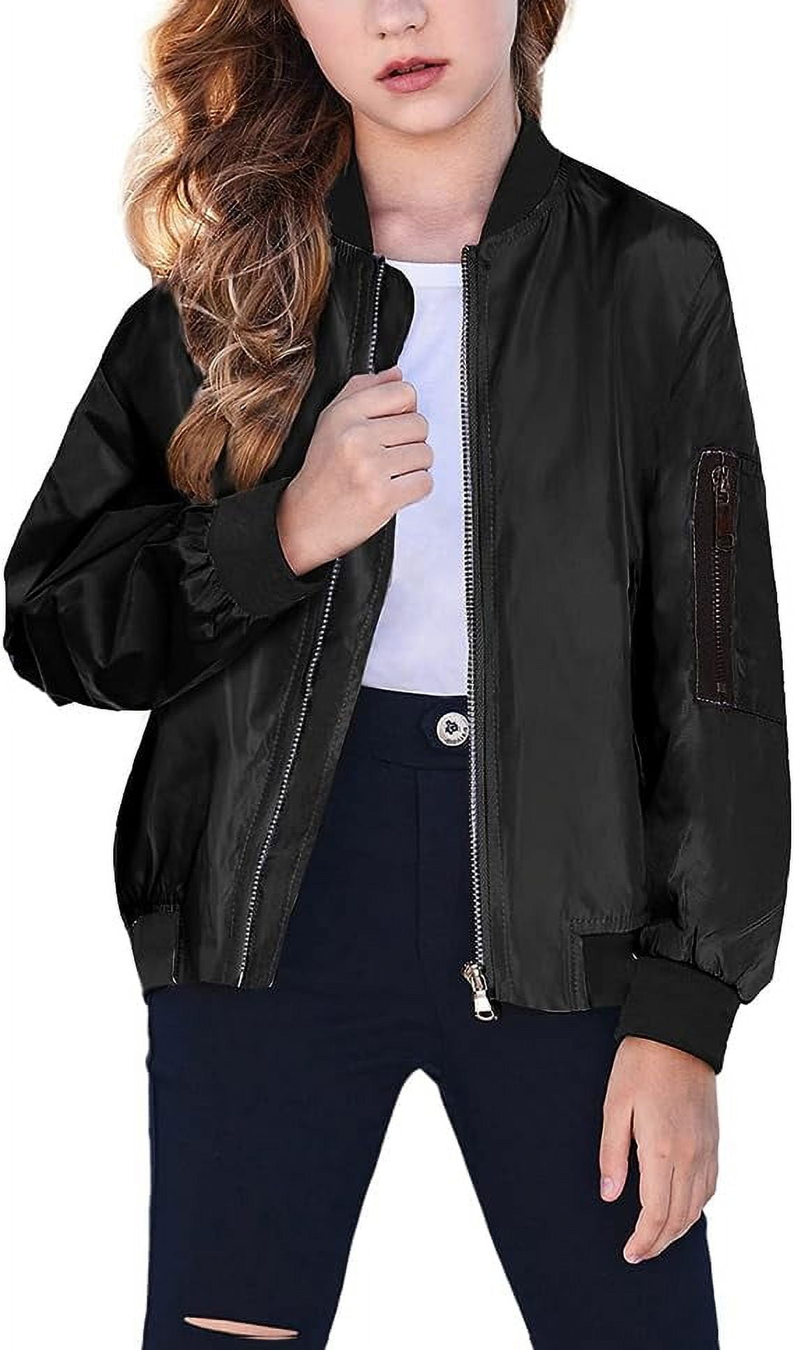 Oudiya Girls' Bomber Jacket Casual Coat Zip Up Outerwear with Pockets ...