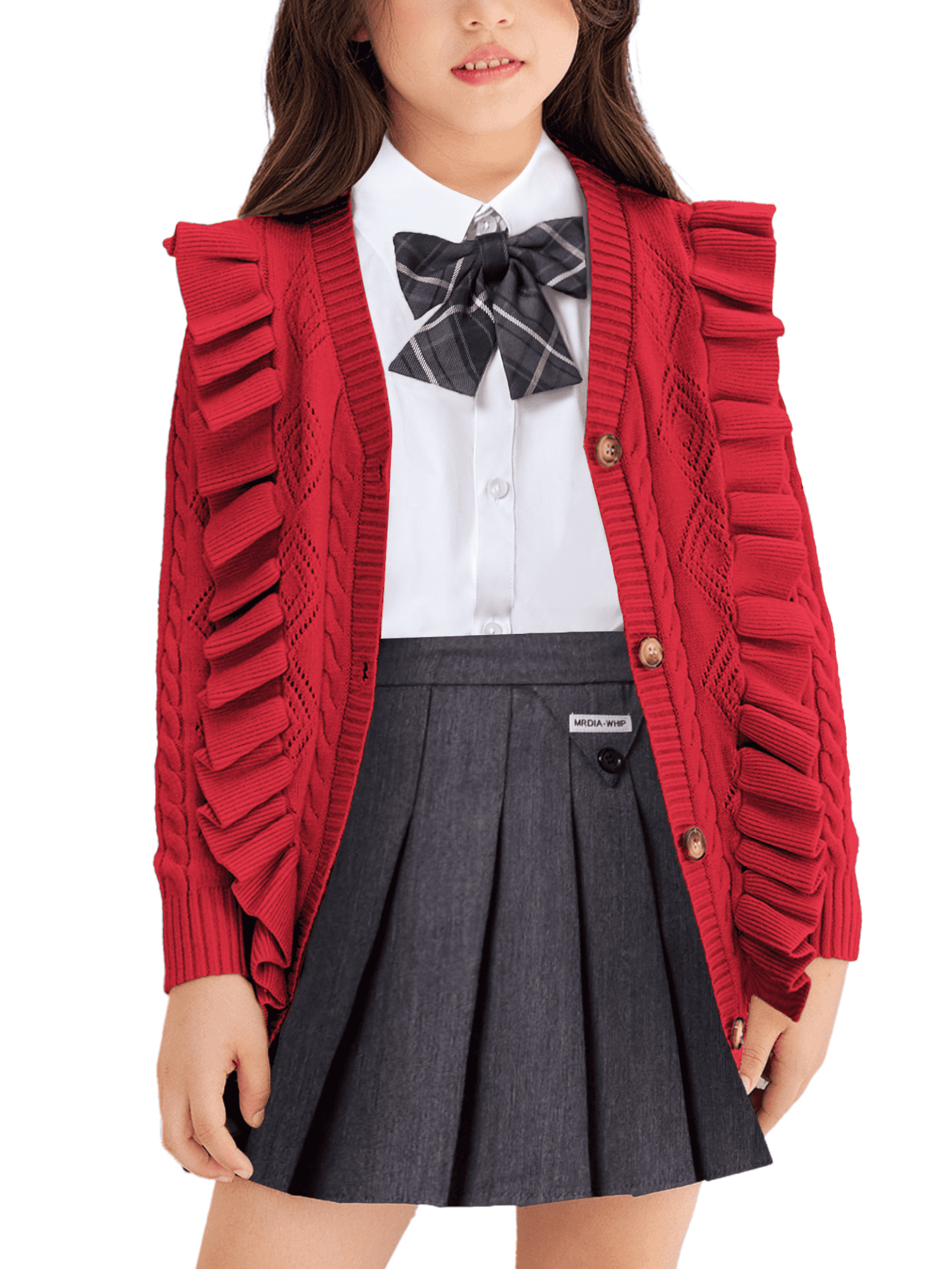 Oudiya Girls Cardigan Sweaters Ruffle School Uniform Sweater V Neck ...