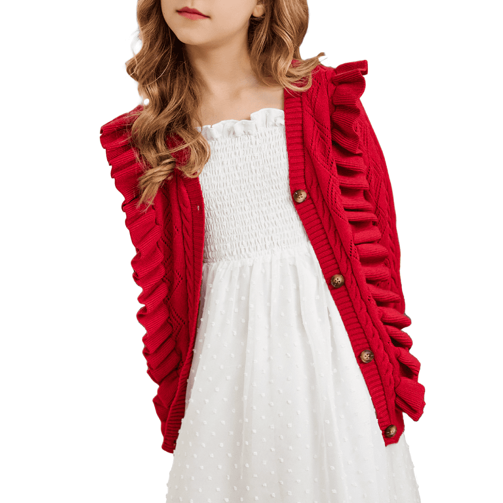 Oudiya Girls Cardigan Sweaters Ruffle School Uniform Sweater V Neck ...