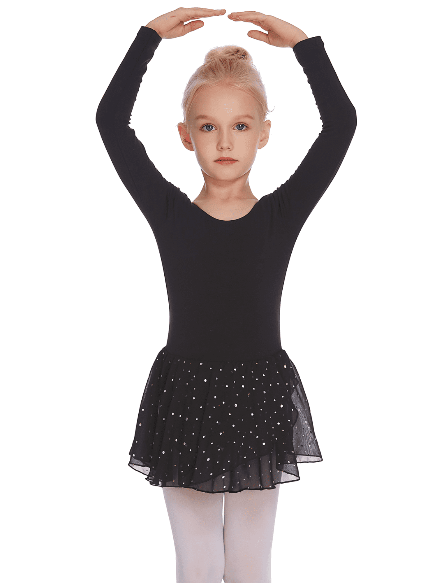 Oudiya Girls Long Sleeve Ballet Leotard Dance Dress Outfit with Shiny ...