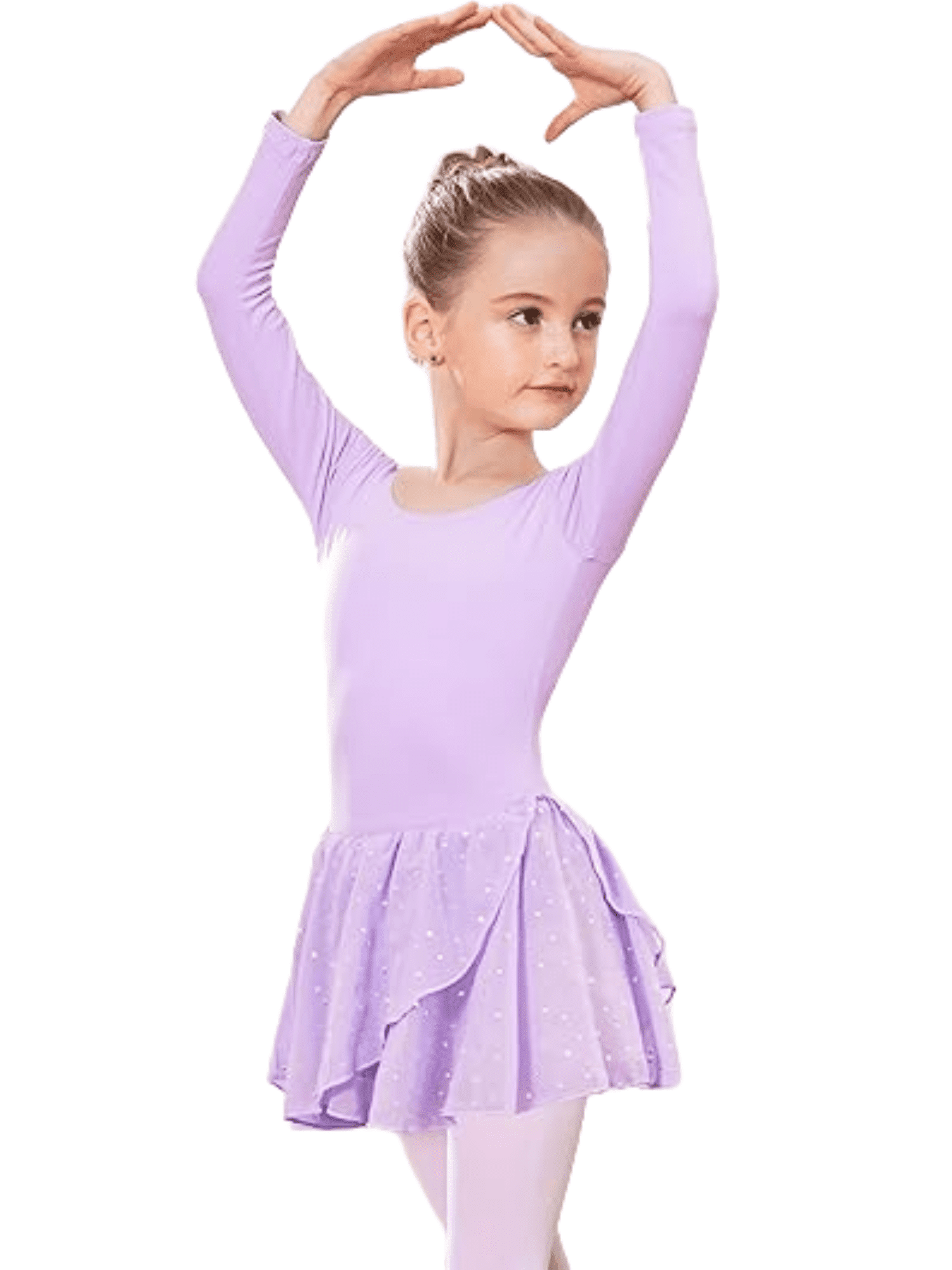 Oudiya Girls Long Sleeve Ballet Leotard Dance Dress Outfit with Shiny ...